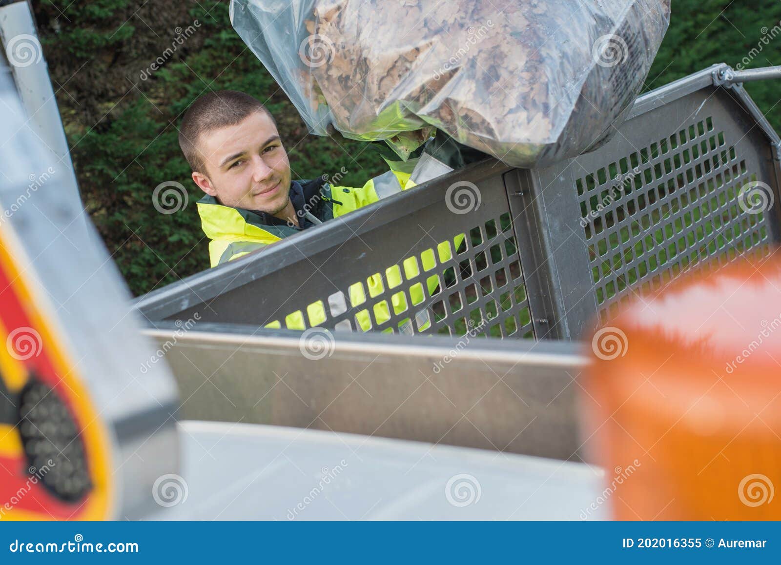 Young Dustman Carrying Garbage Bags Stock Image - Image of package ...