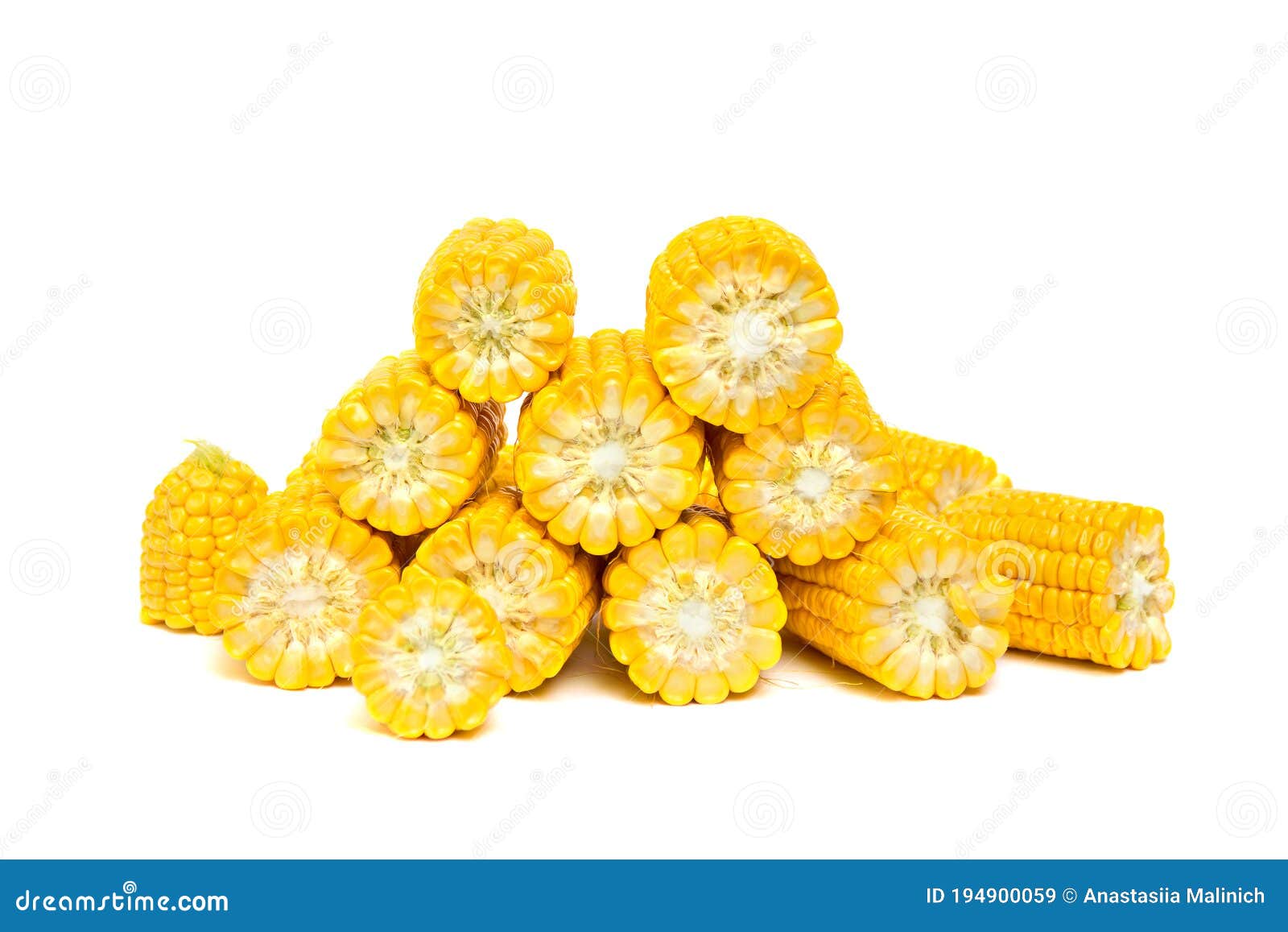 Young Ears of Maize with Rows of Kernels Corn on White Background Stock ...