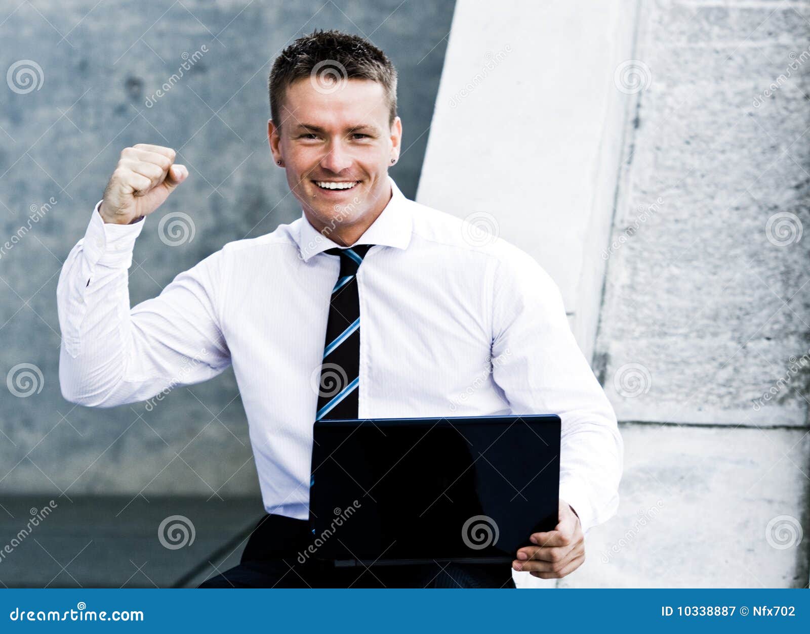 Young Elated Corporate Man with Laptop Stock Image - Image of caucasian ...