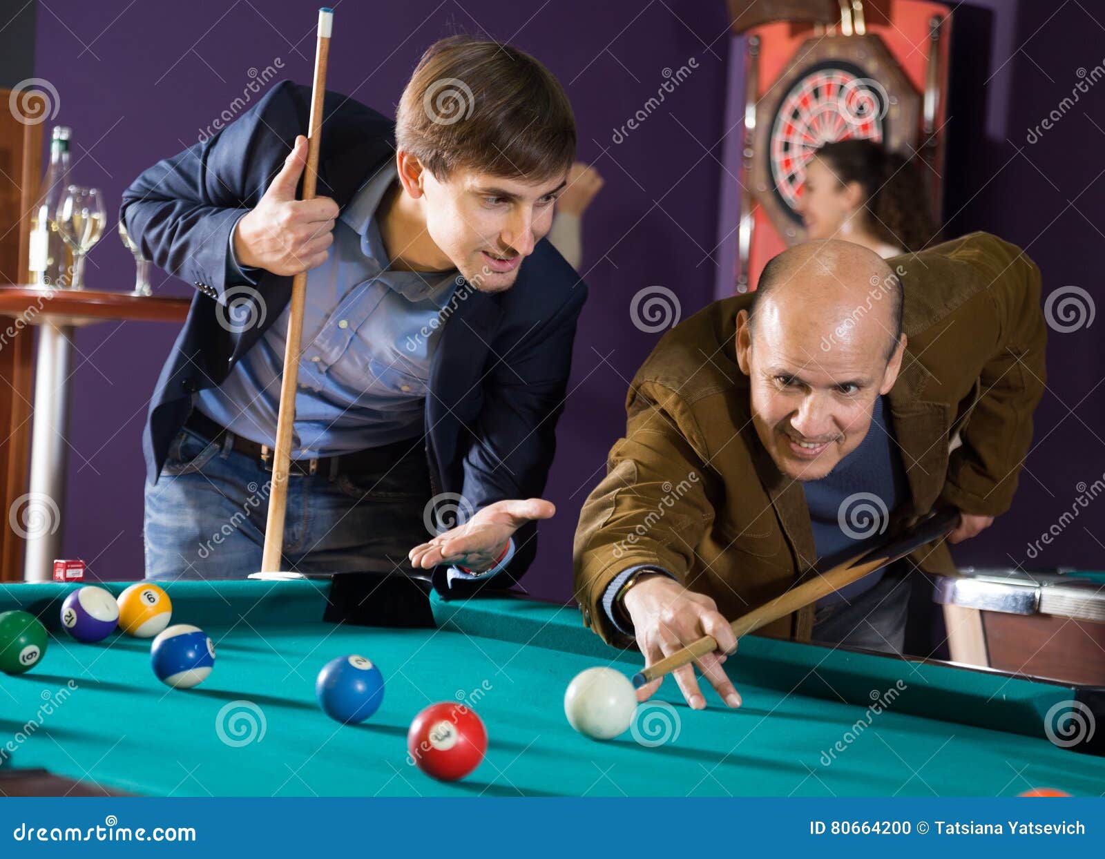 Young and Elderly Man Playing Billiards Stock Photo - Image of cafe ...