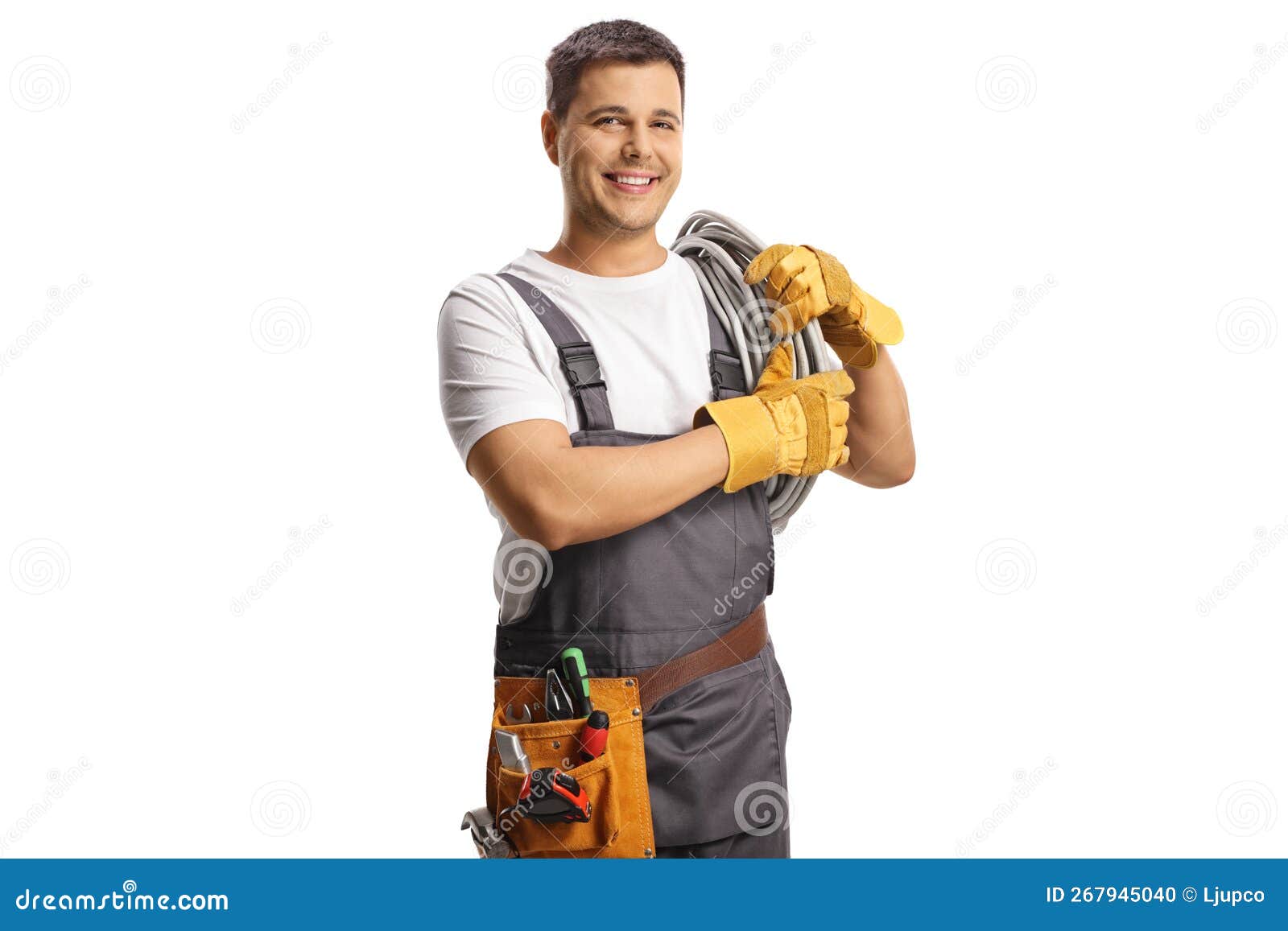 Young Electrician Carrying Cables on Shoulder Stock Photo - Image of ...