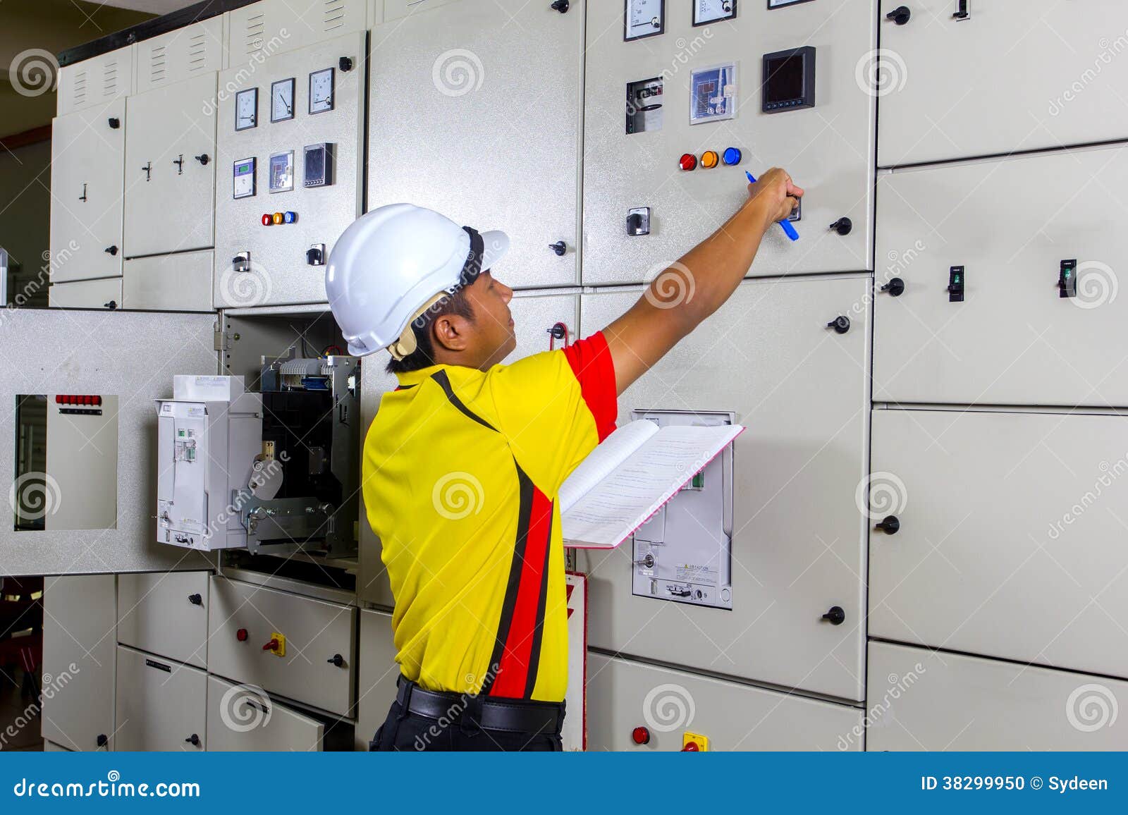 Young electrician at work stock photo. Image of distribution - 38299950