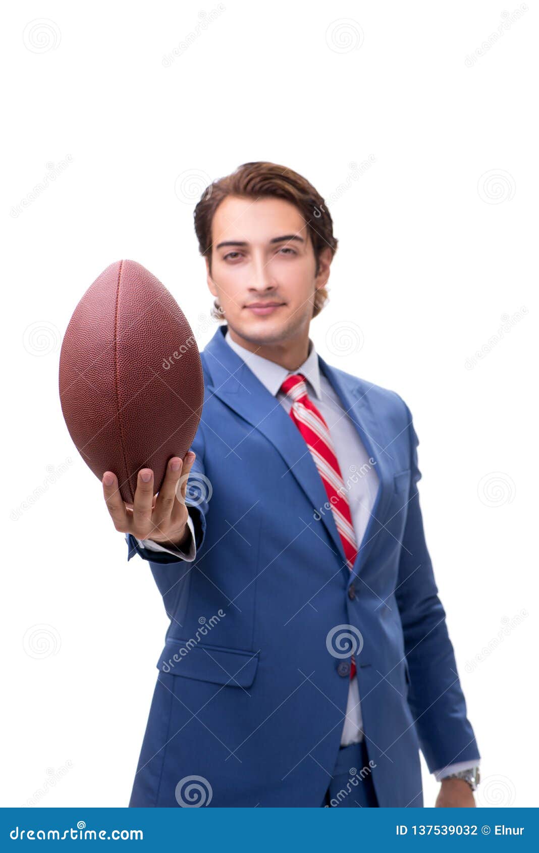 The Young Elegant Man with Rugby Ball Isolated on White Stock Photo ...