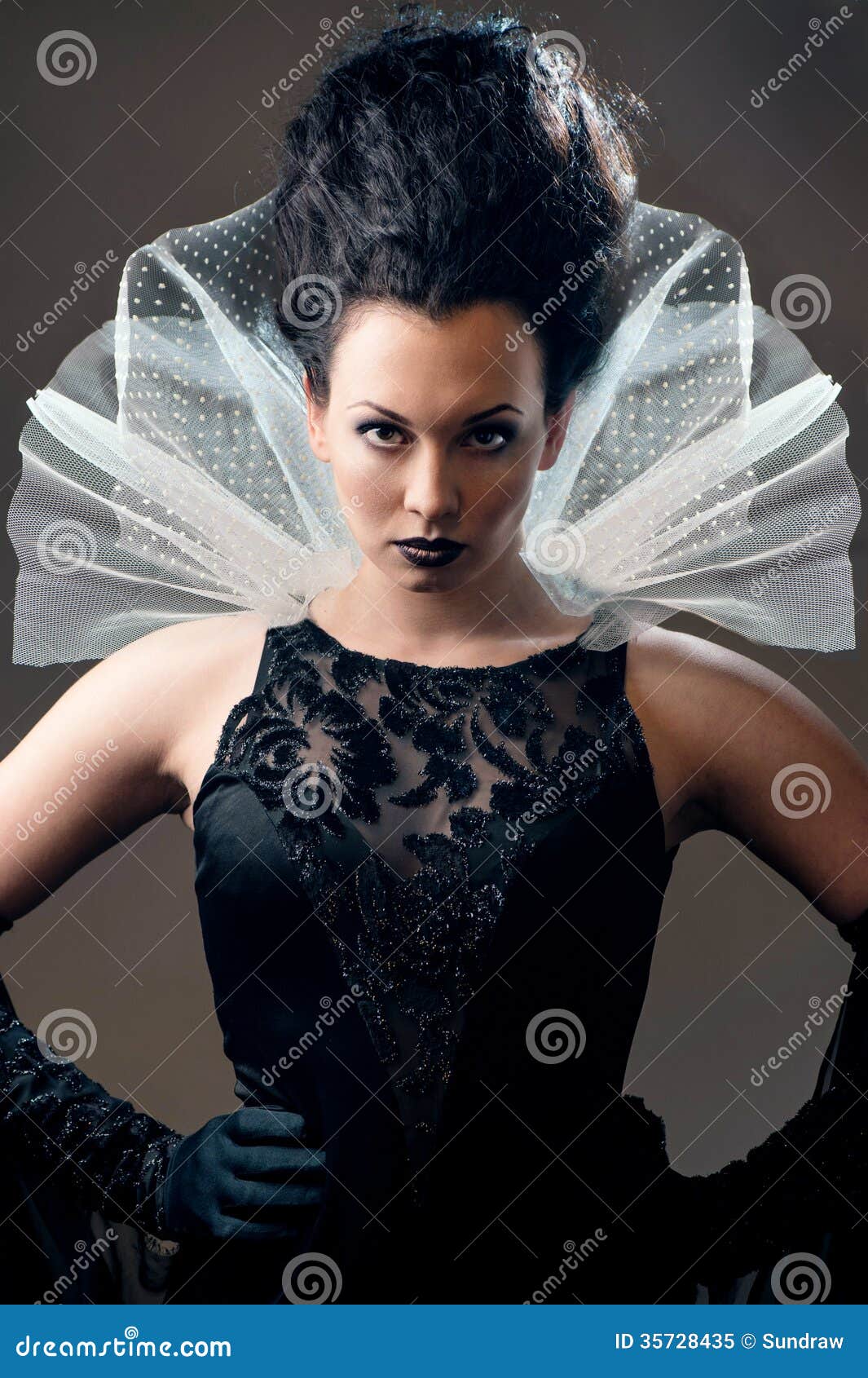 Young Elegant Queen in Black Dress Stock Image - Image of classic ...