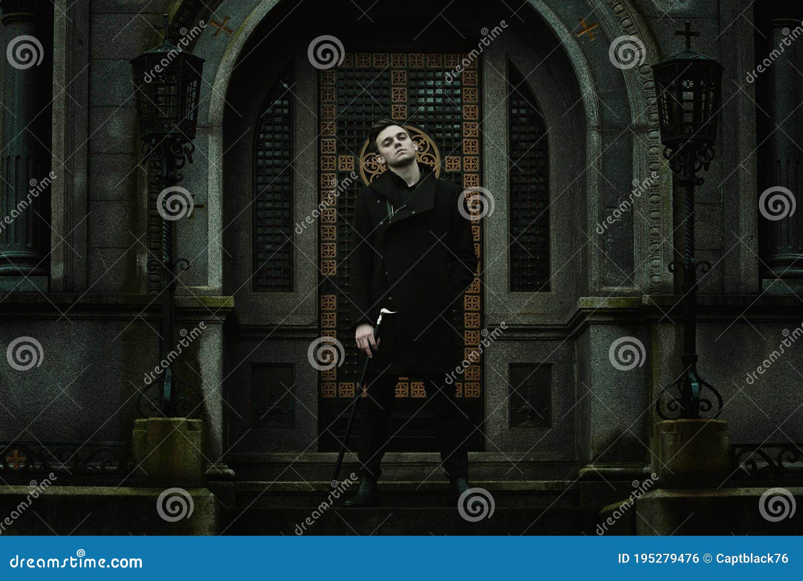 Young Elegant Vampire in Front of a Mausoleum Stock Photo - Image of ...