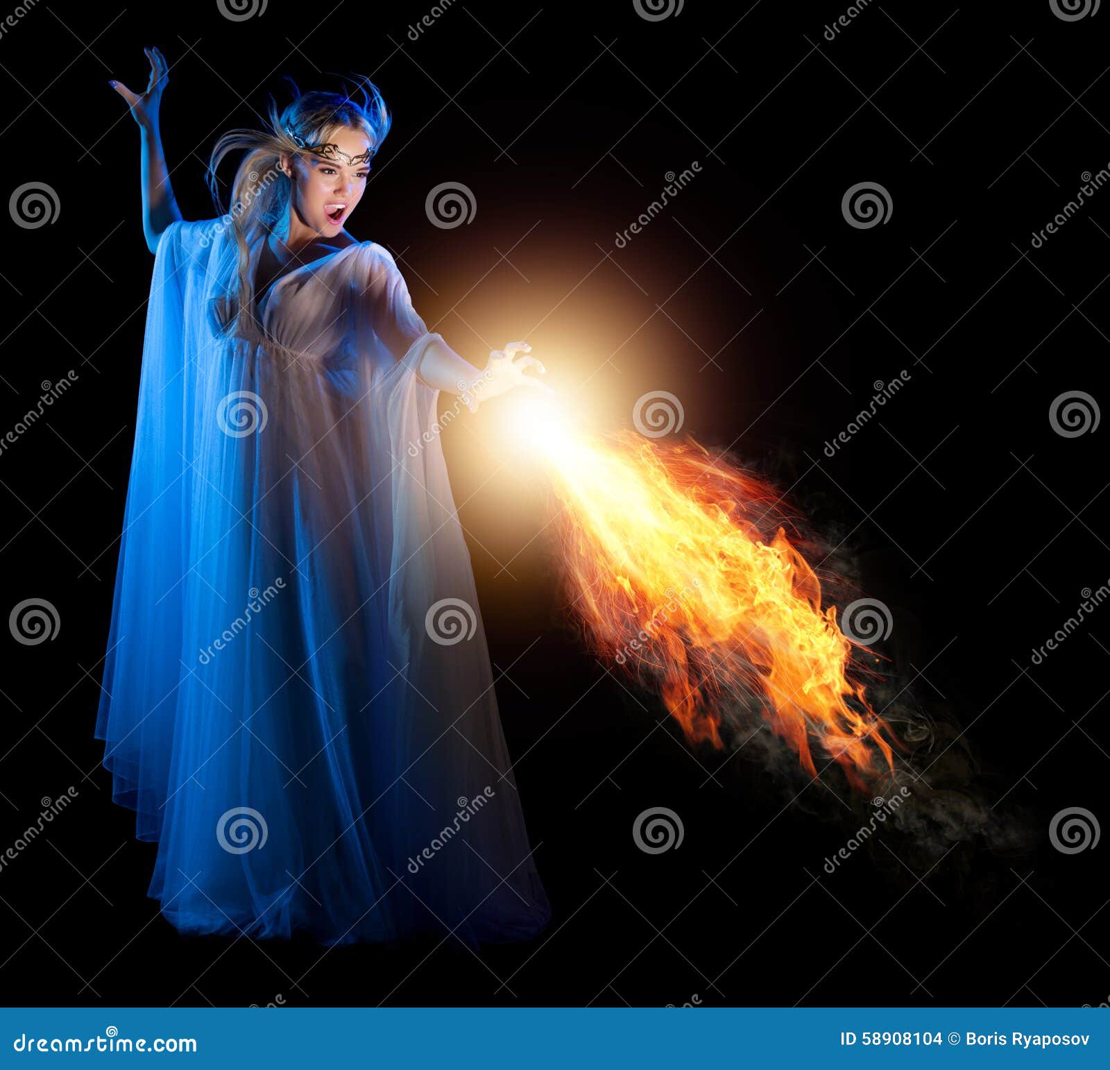 Young elven girl with fire stock photo. Image of beautiful - 58908104