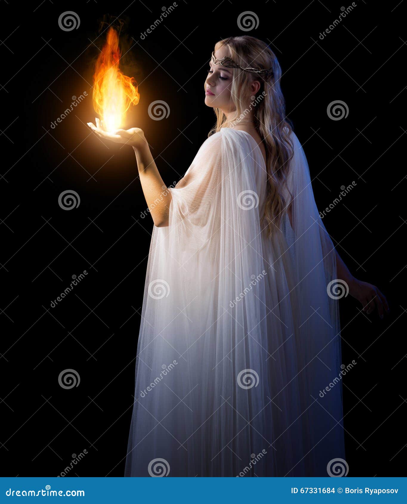 Young Elven Girl Holding Fire in Palms Stock Photo - Image of mystery ...