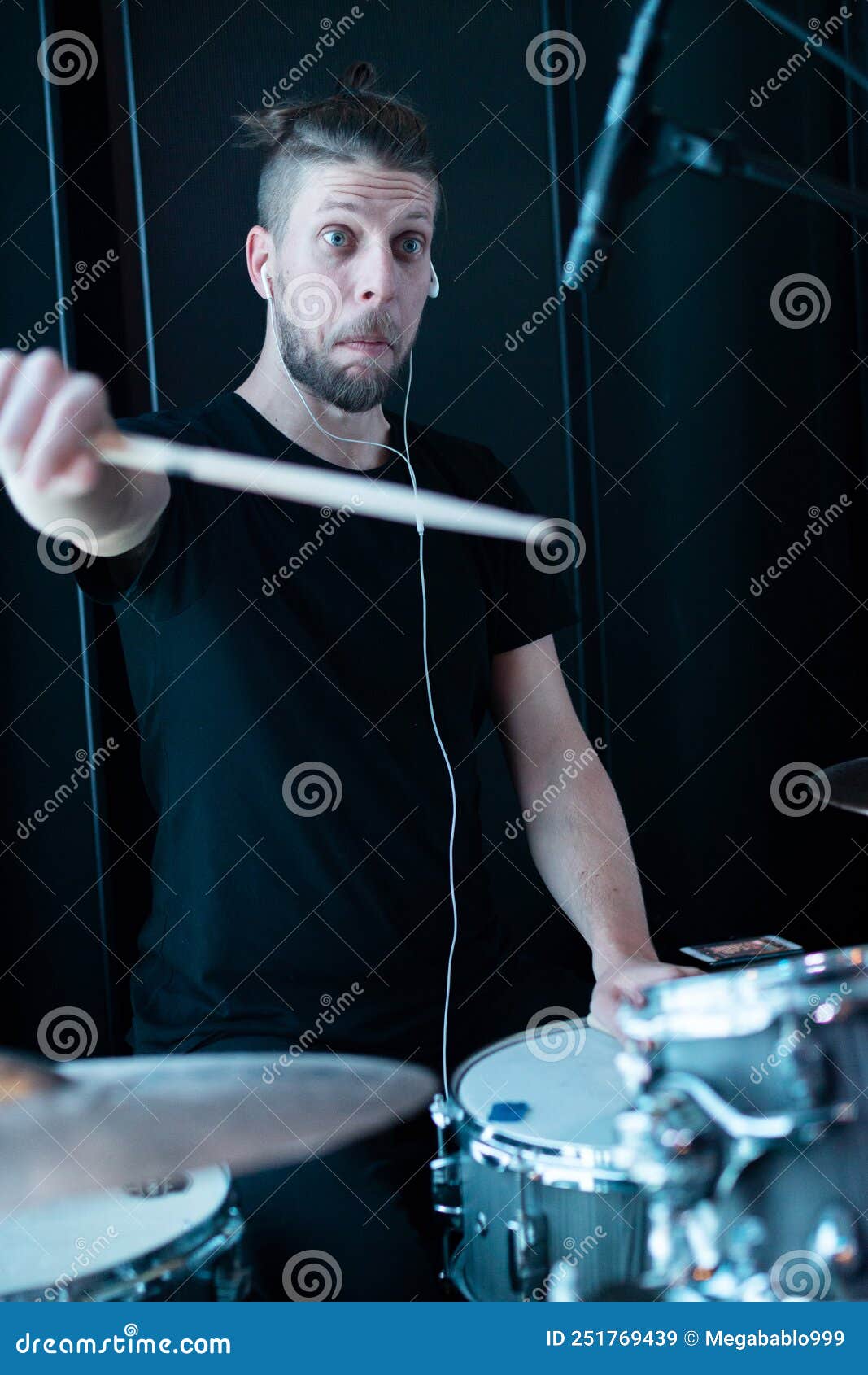 Young Emotional Funny Drummer Playing Drum Kit Stock Image - Image of ...