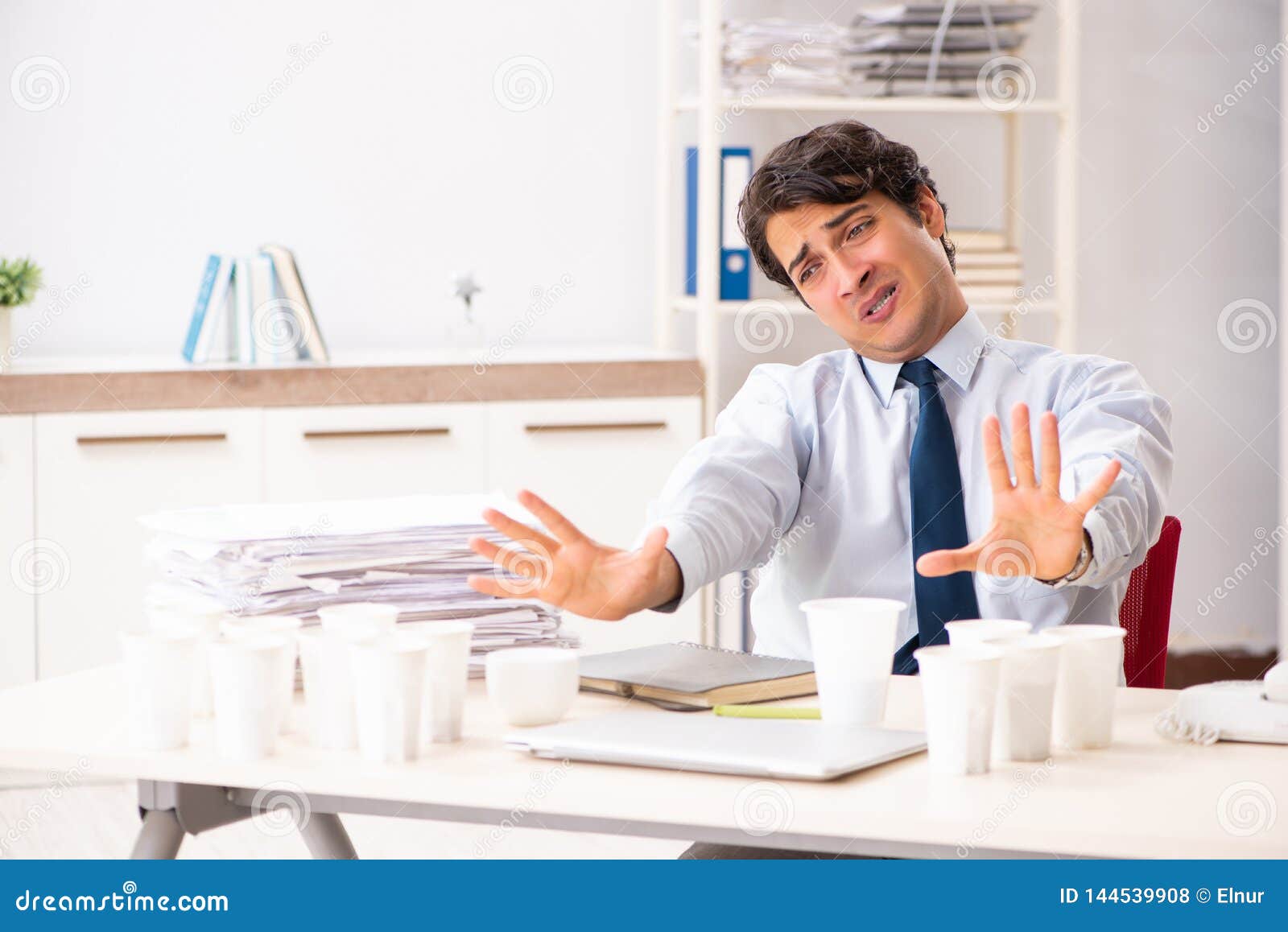 The Young Employee Addicted To Coffee Stock Photo - Image of addiction ...