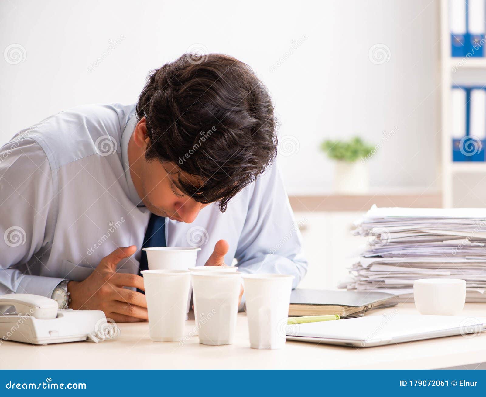 Young Employee Addicted To Coffee Stock Image - Image of employee ...