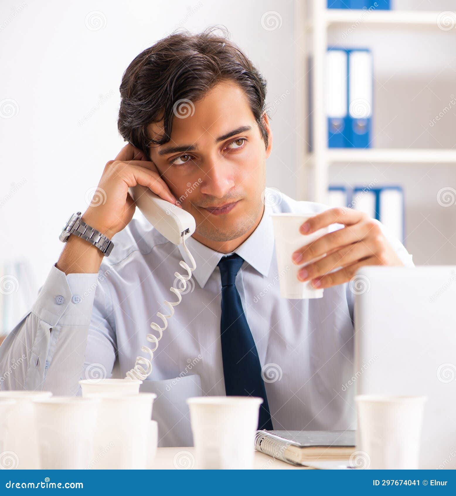 Young Employee Addicted To Coffee Stock Image - Image of business ...