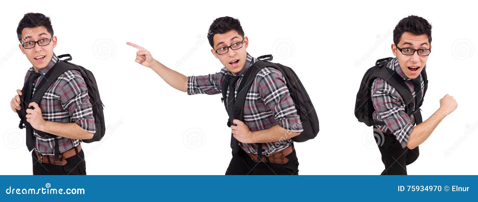 The Young Employee with Backpack Isolated on White Stock Photo - Image ...