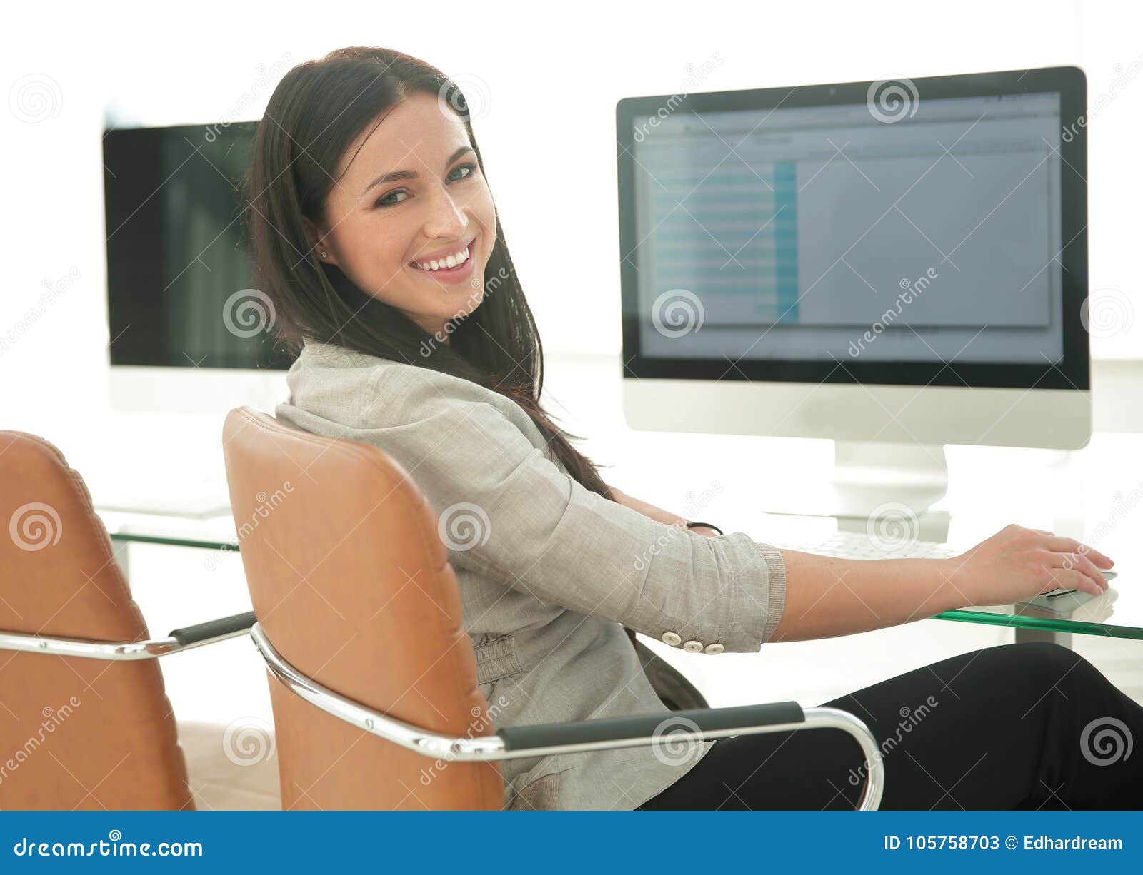 Young Employee of the Company Works with Computer Data. Stock Image ...