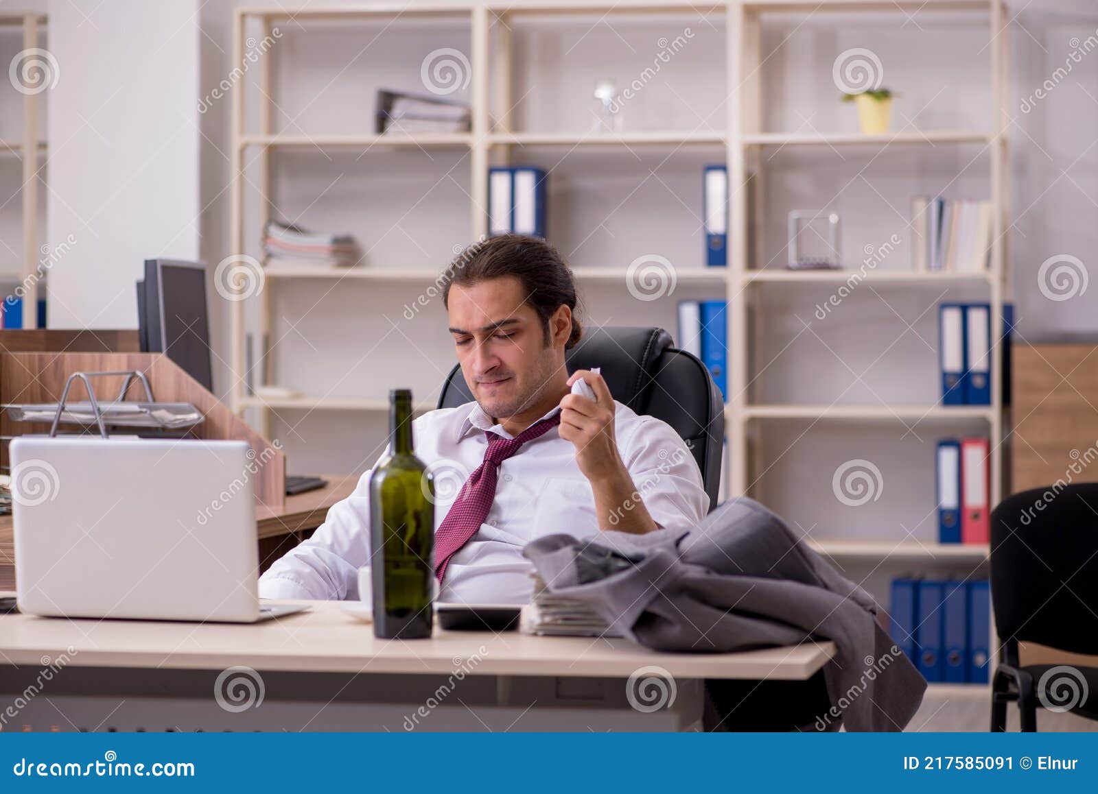 Young Male Employee Drinking Alcohol in the Office Stock Image - Image ...