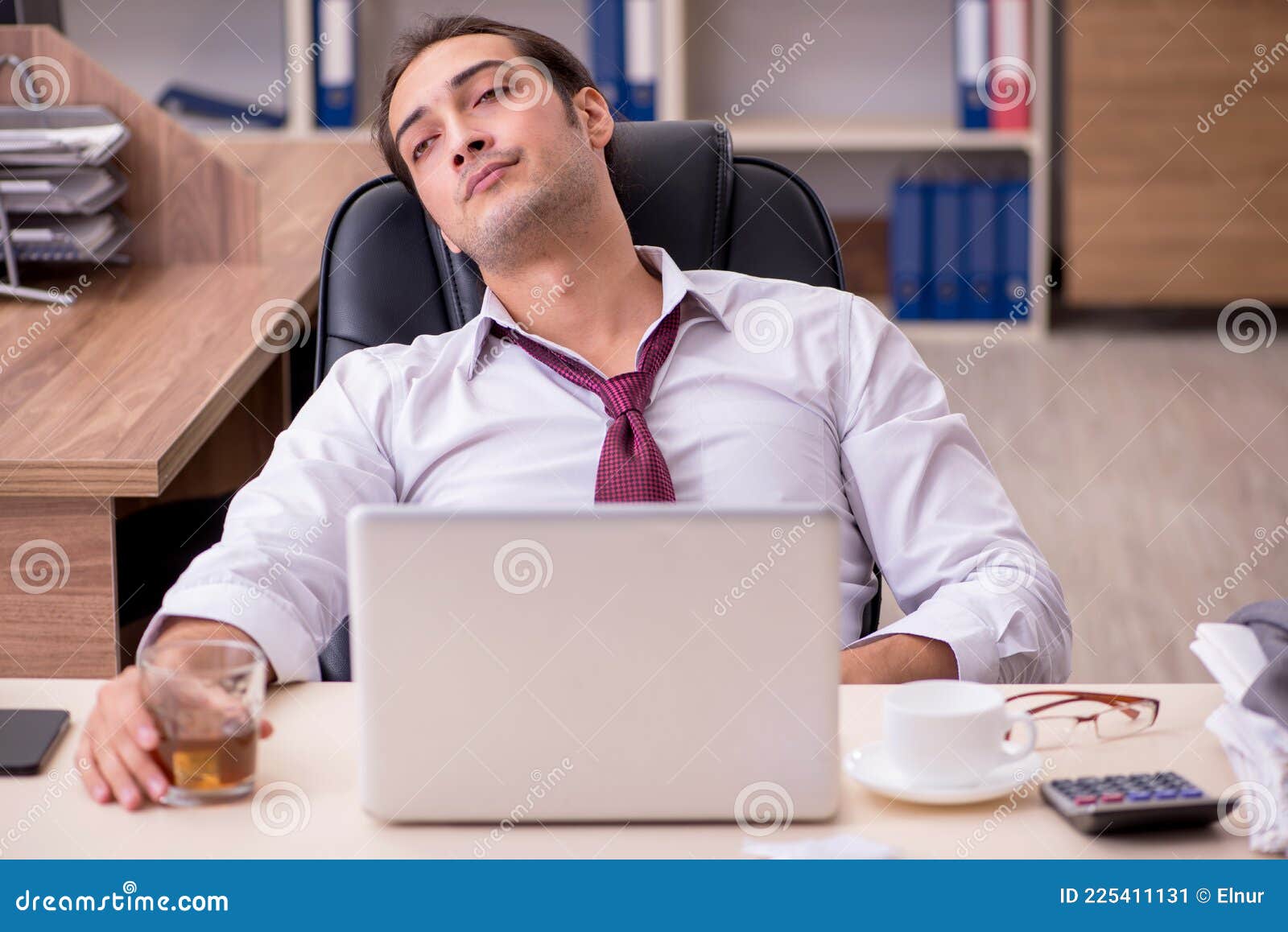 Young Male Employee Drinking Alcohol in the Office Stock Image - Image ...