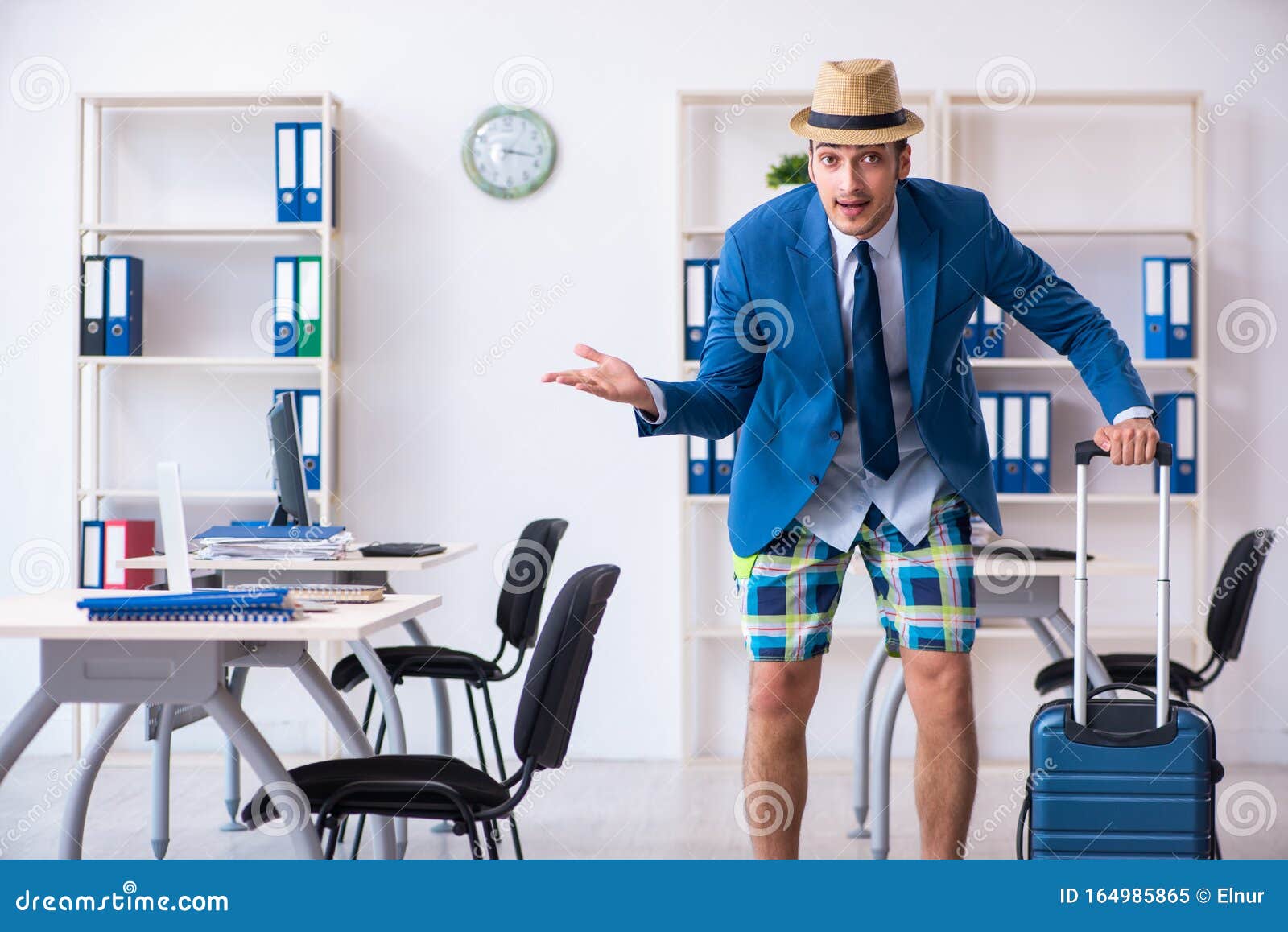 Young Employee Escaping for Summer Vacation Stock Image - Image of ...