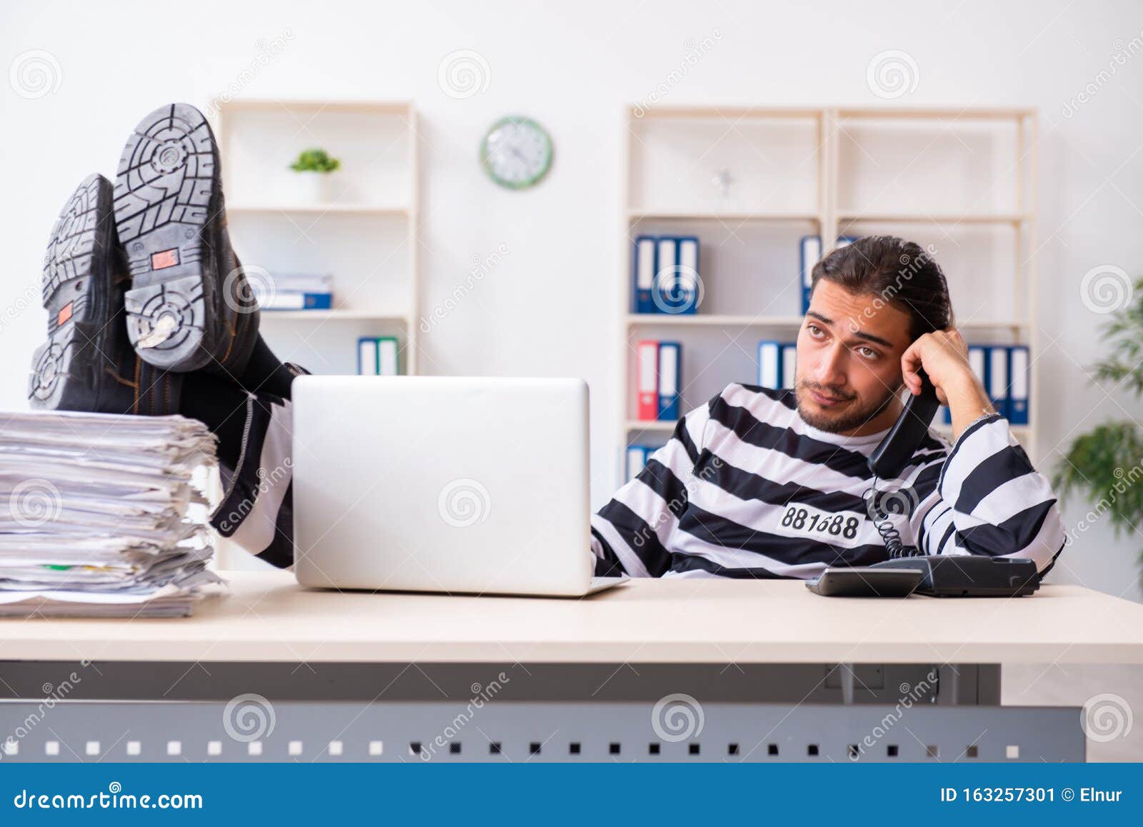 Young Employee Feeling Like Prisoner at Work Stock Image - Image of ...