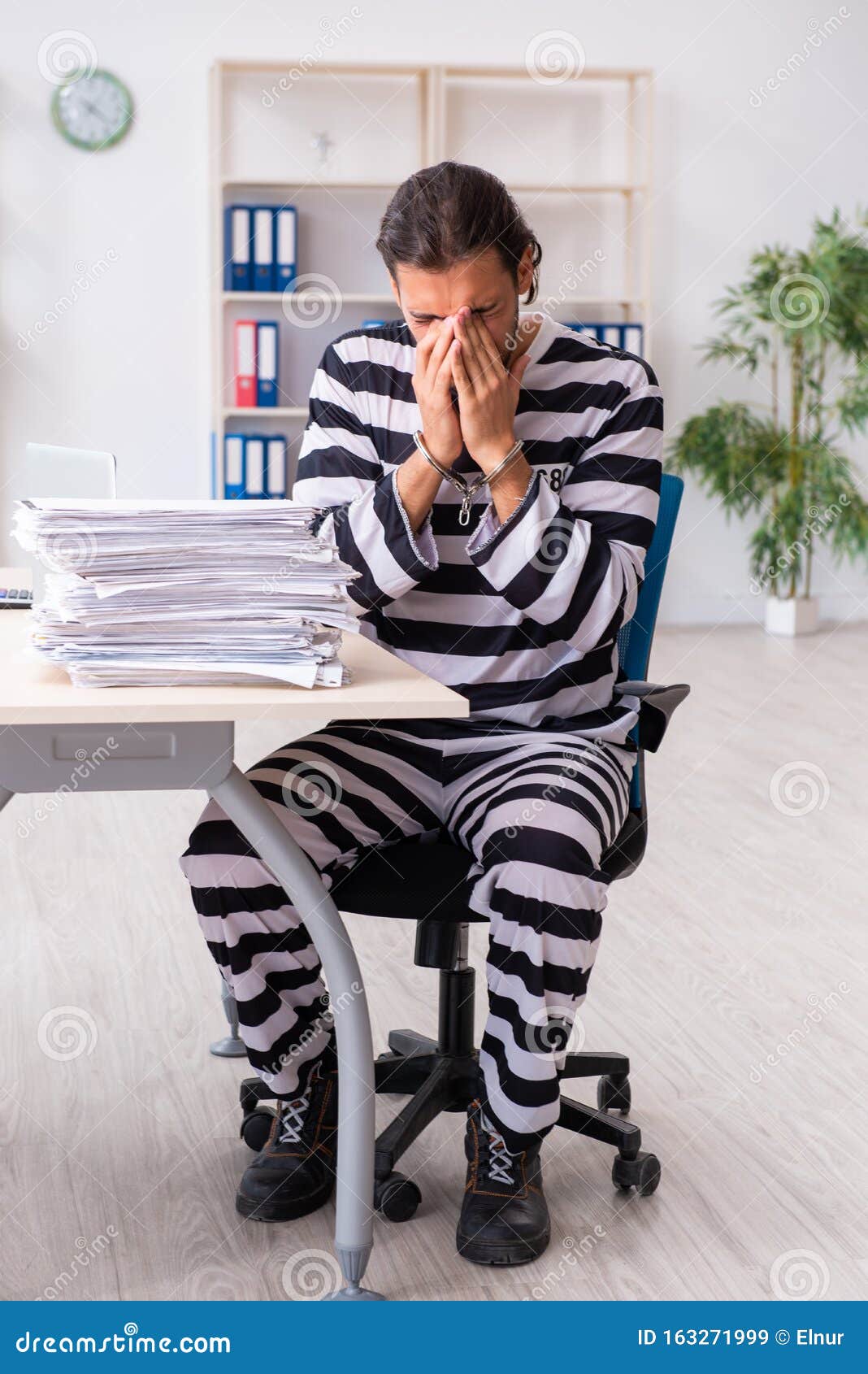 Young Employee Feeling Like Prisoner at Work Stock Image - Image of ...