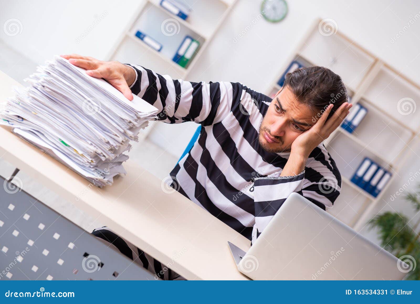 Young Employee Feeling Like Prisoner at Work Stock Image - Image of ...