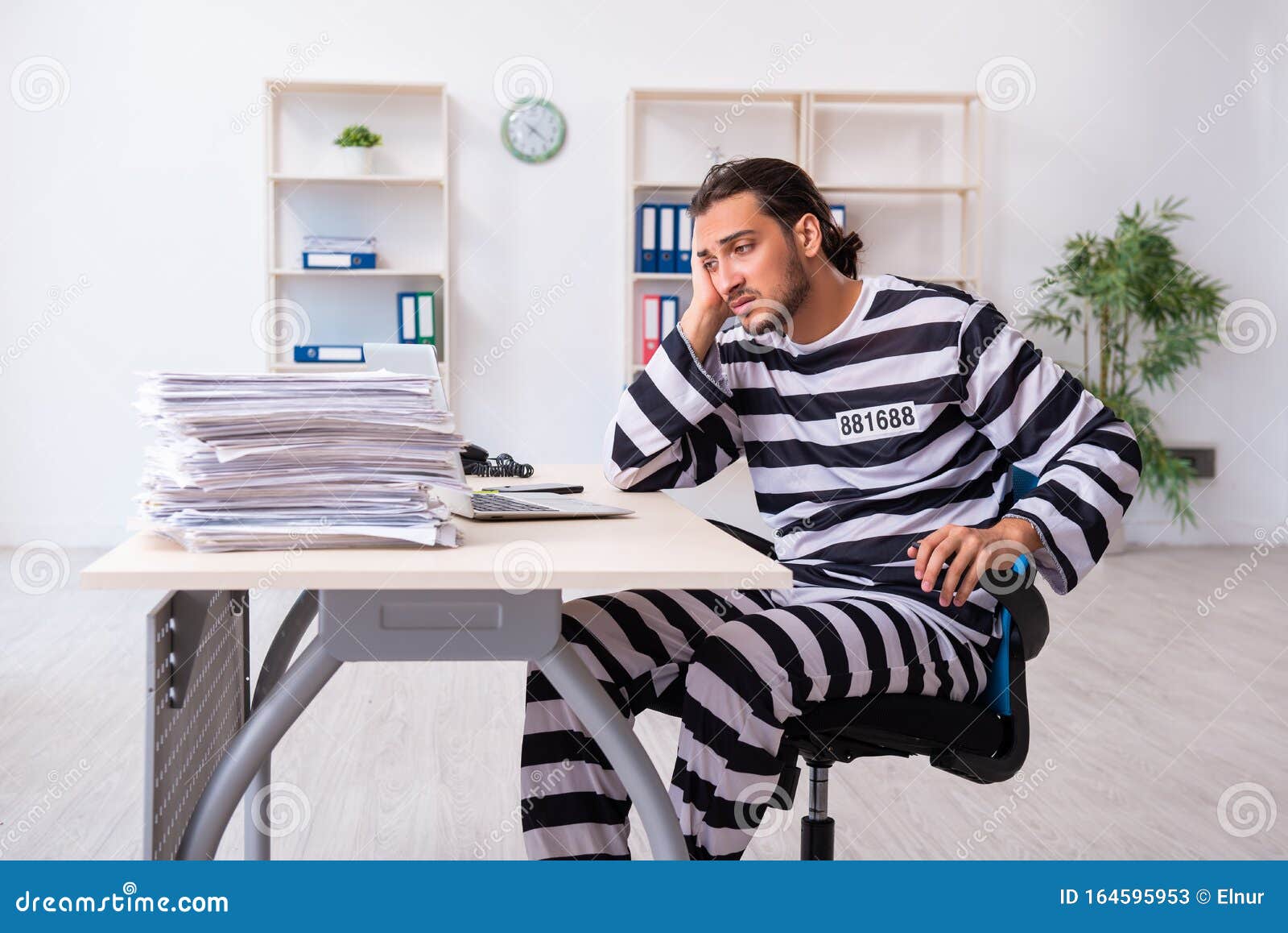Young Employee Feeling Like Prisoner at Work Stock Image - Image of ...