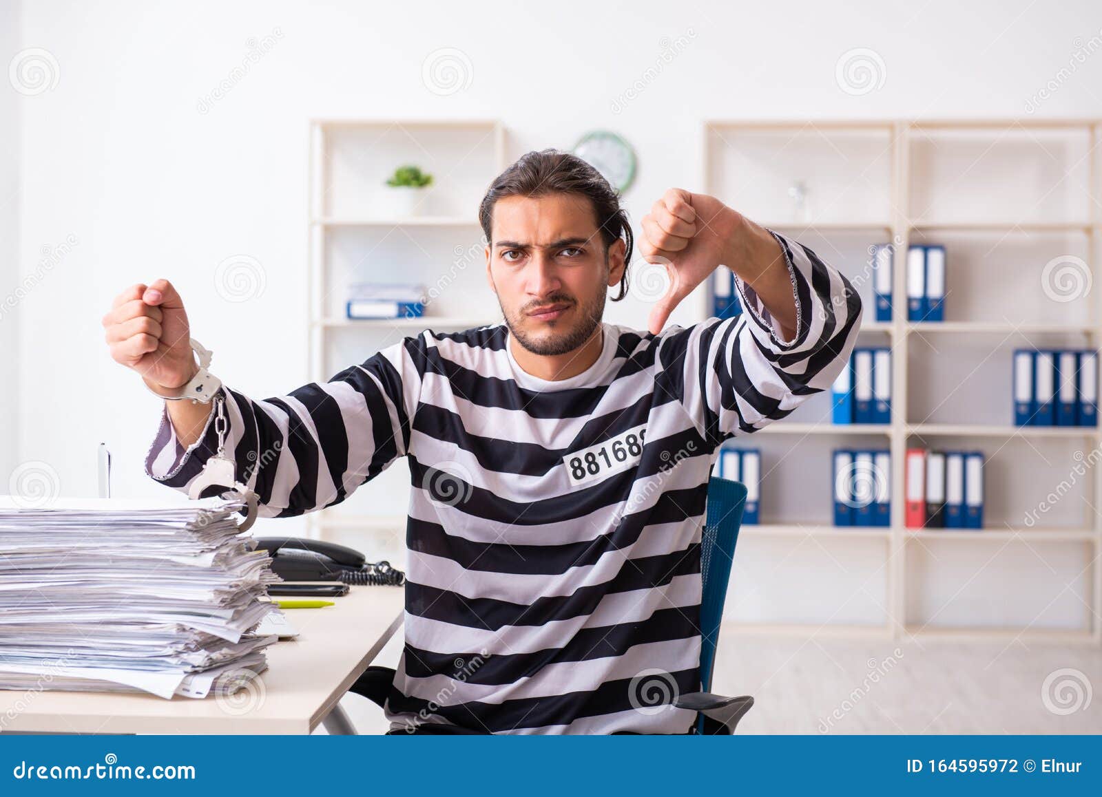 Young Employee Feeling Like Prisoner at Work Stock Photo - Image of ...