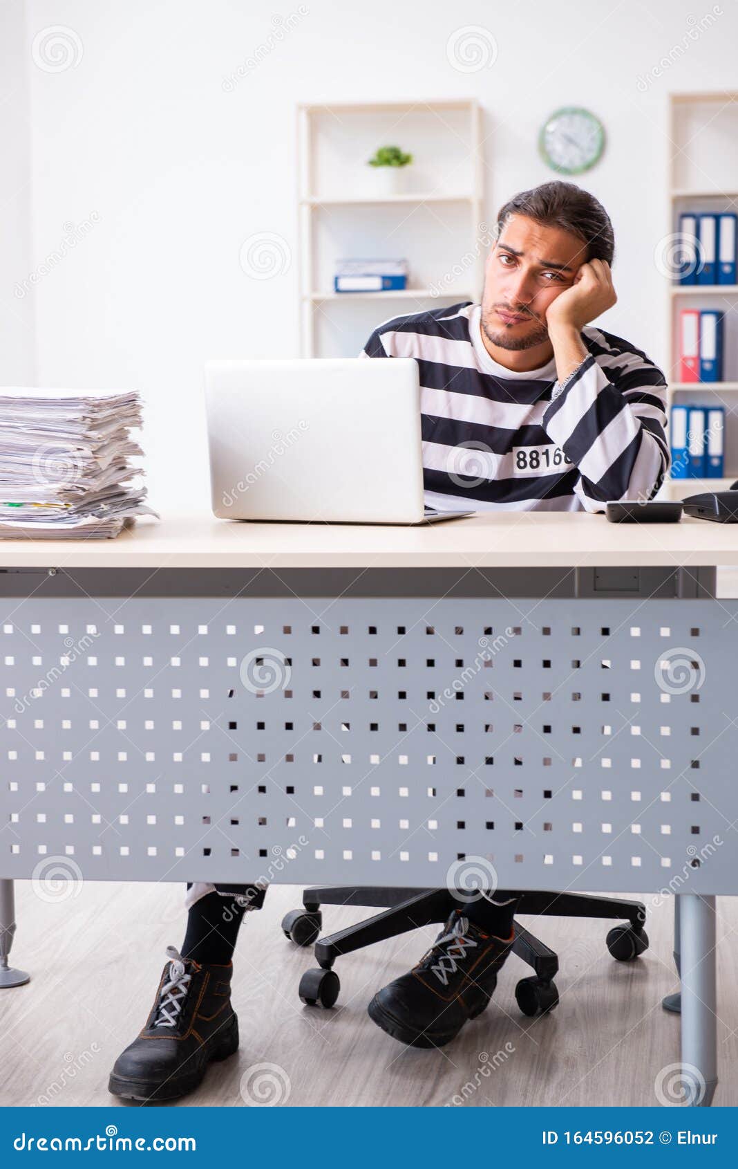 Young Employee Feeling Like Prisoner at Work Stock Photo - Image of ...