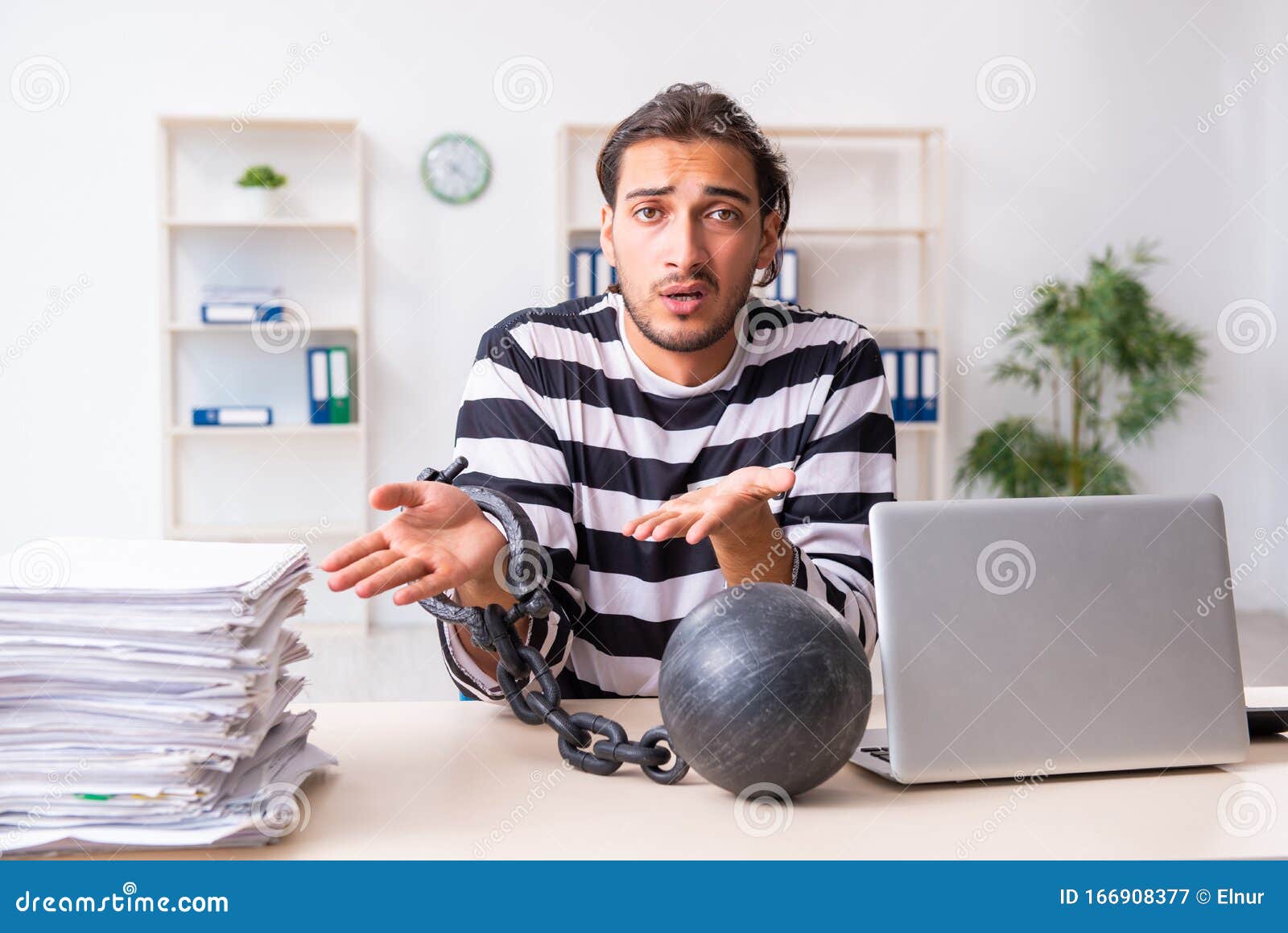 Young Employee Feeling Like Prisoner at Work Stock Image - Image of ...