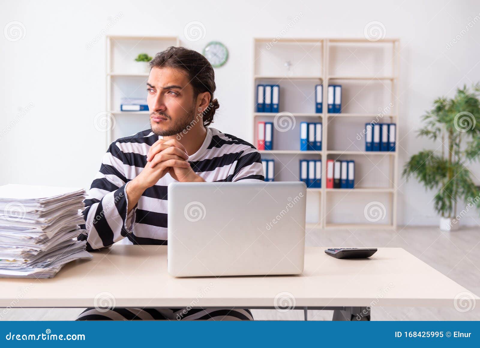 Young Employee Feeling Like Prisoner at Work Stock Image - Image of ...