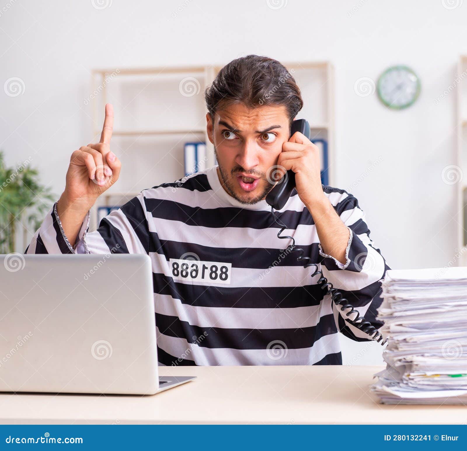 Young Employee Feeling Like Prisoner at Work Stock Image - Image of ...