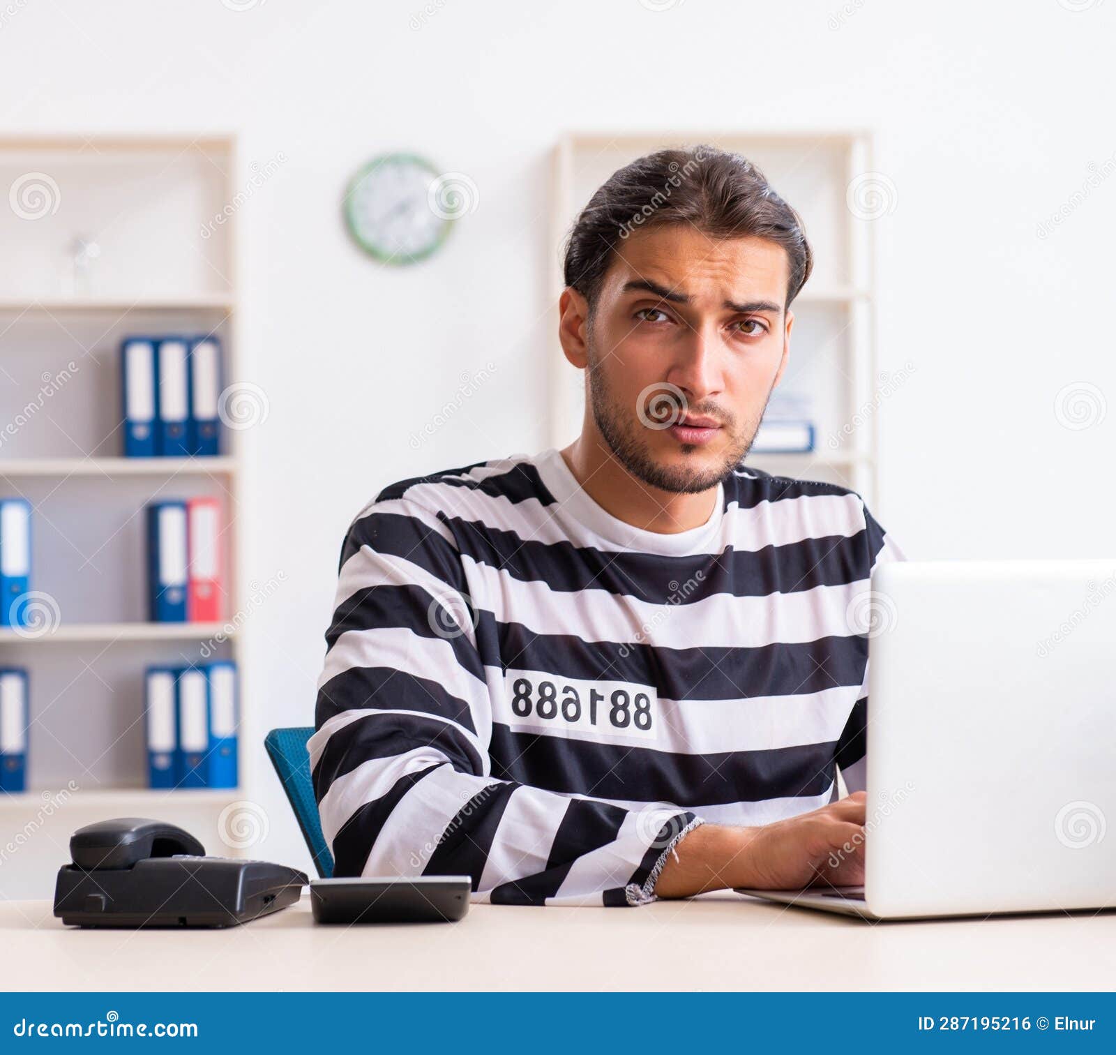 Young Employee Feeling Like Prisoner at Work Stock Photo - Image of ...