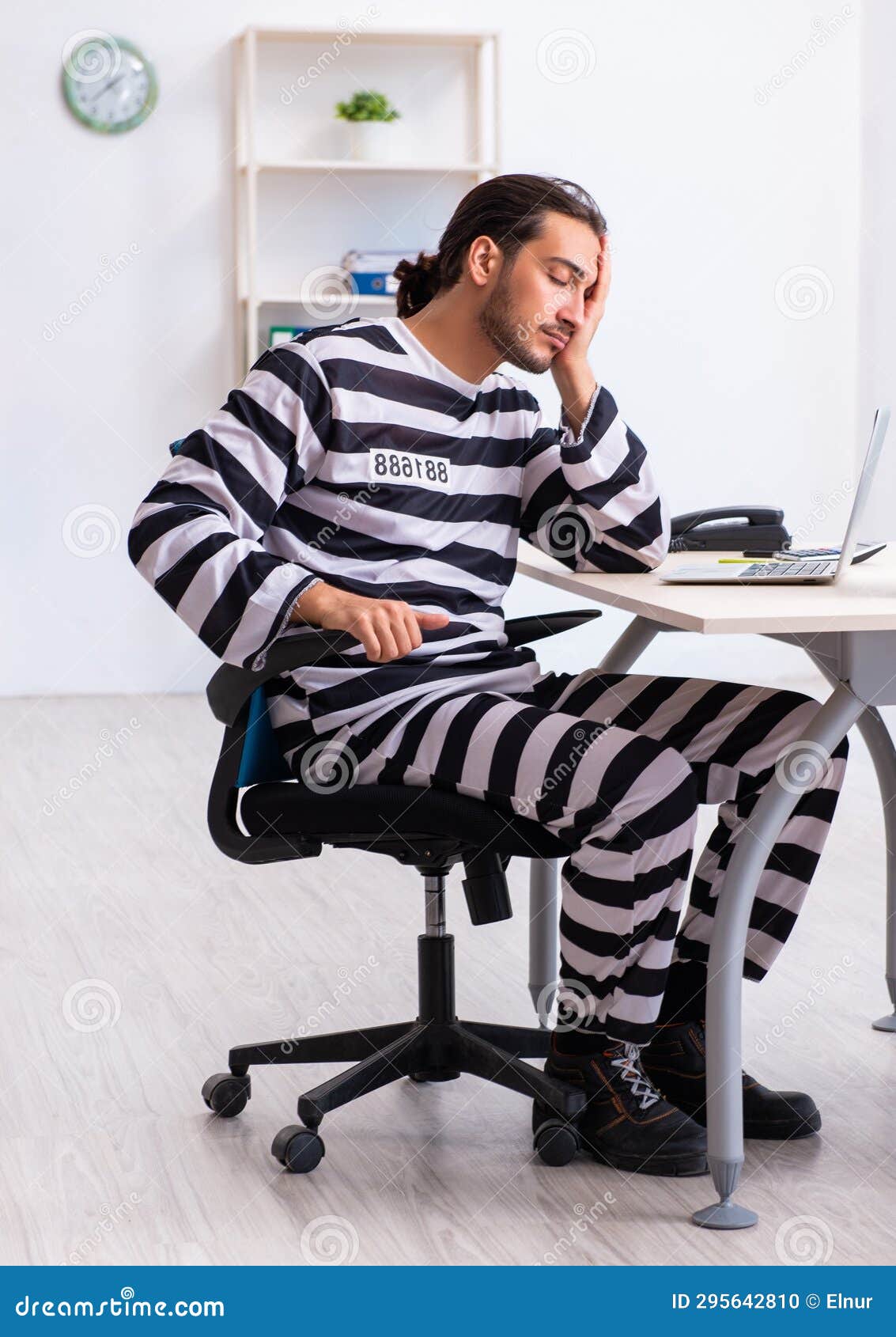 Young Employee Feeling Like Prisoner at Work Stock Photo - Image of ...