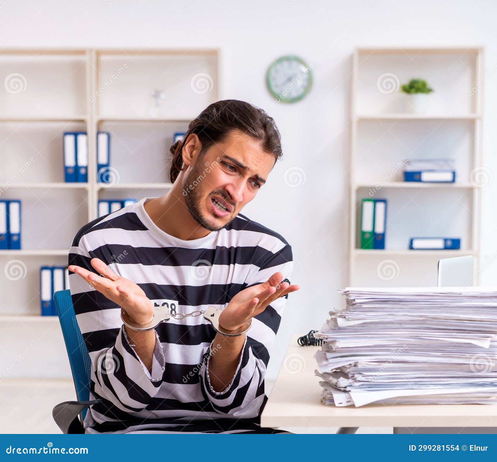 Young Employee Feeling Like Prisoner at Work Stock Photo - Image of ...