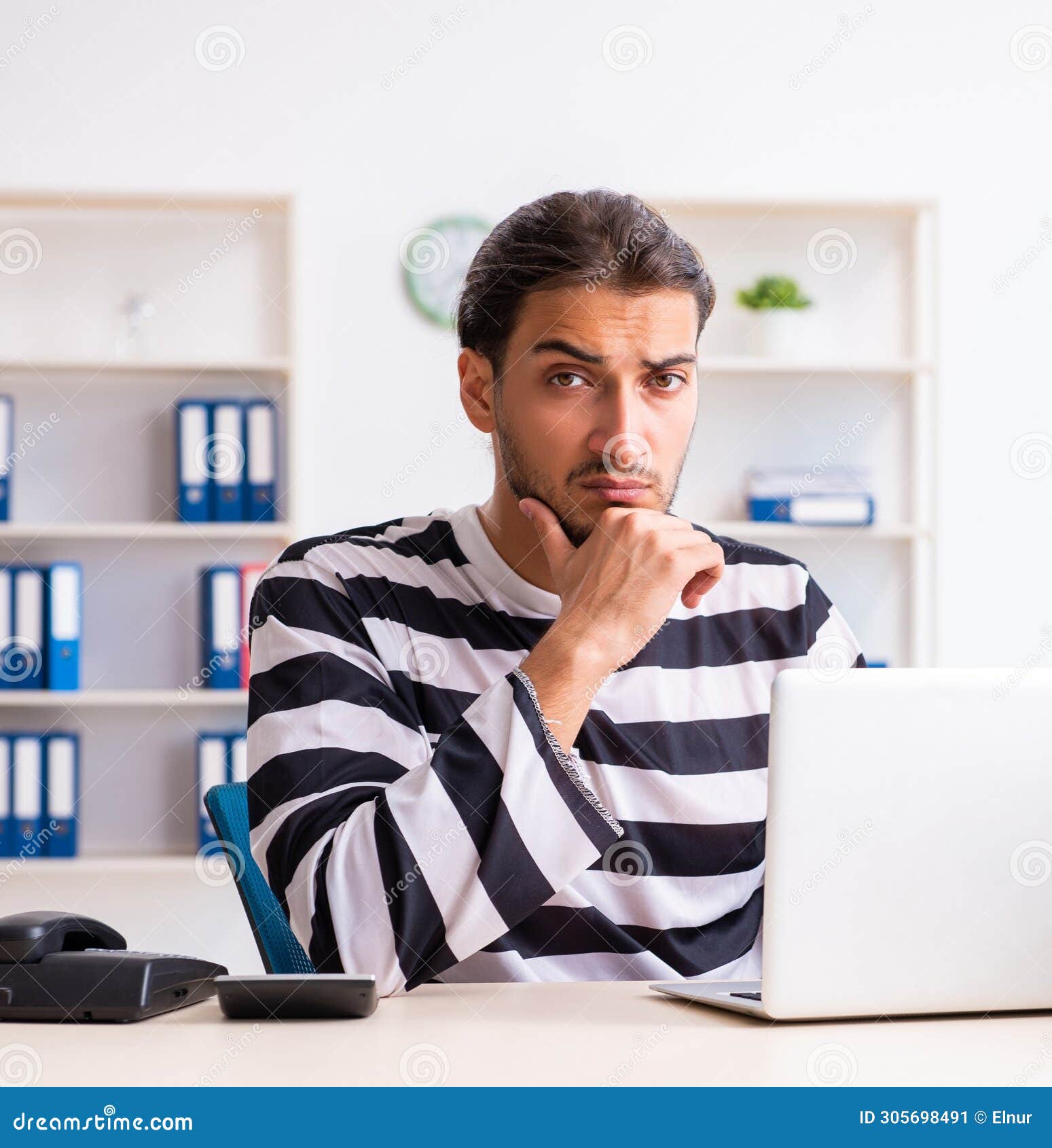 Young Employee Feeling Like Prisoner at Work Stock Image - Image of ...