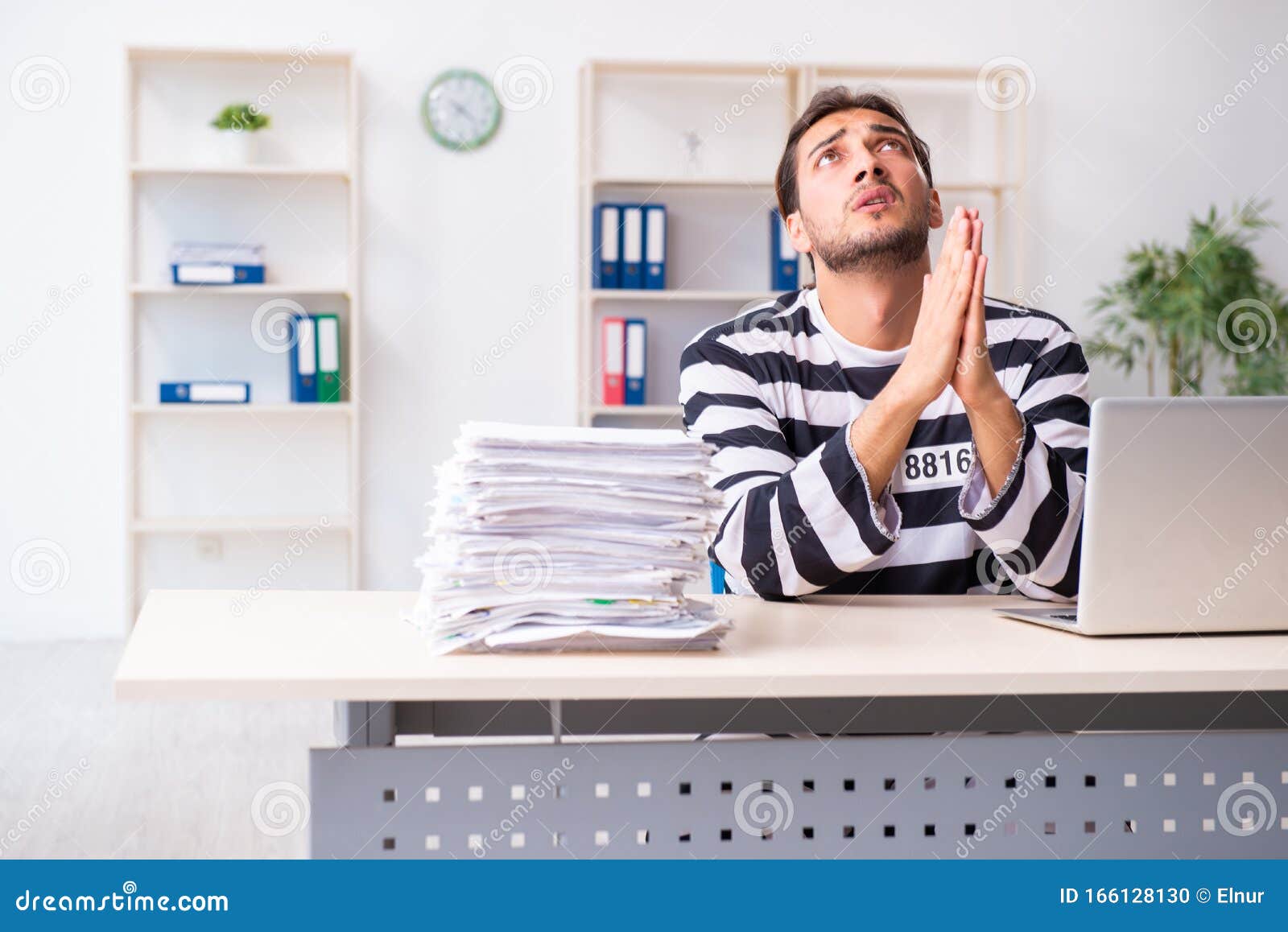 Young Employee Feeling Like Prisoner at Work Stock Photo - Image of ...
