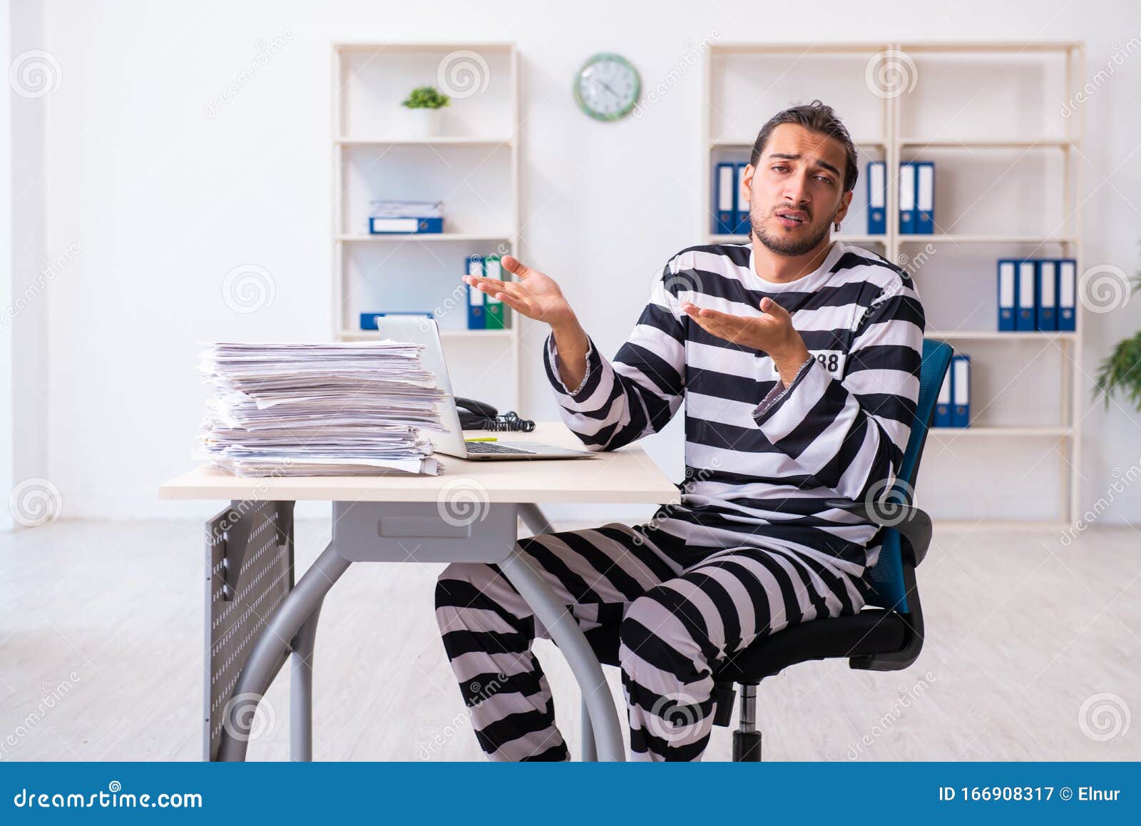 Young Employee Feeling Like Prisoner at Work Stock Image - Image of ...