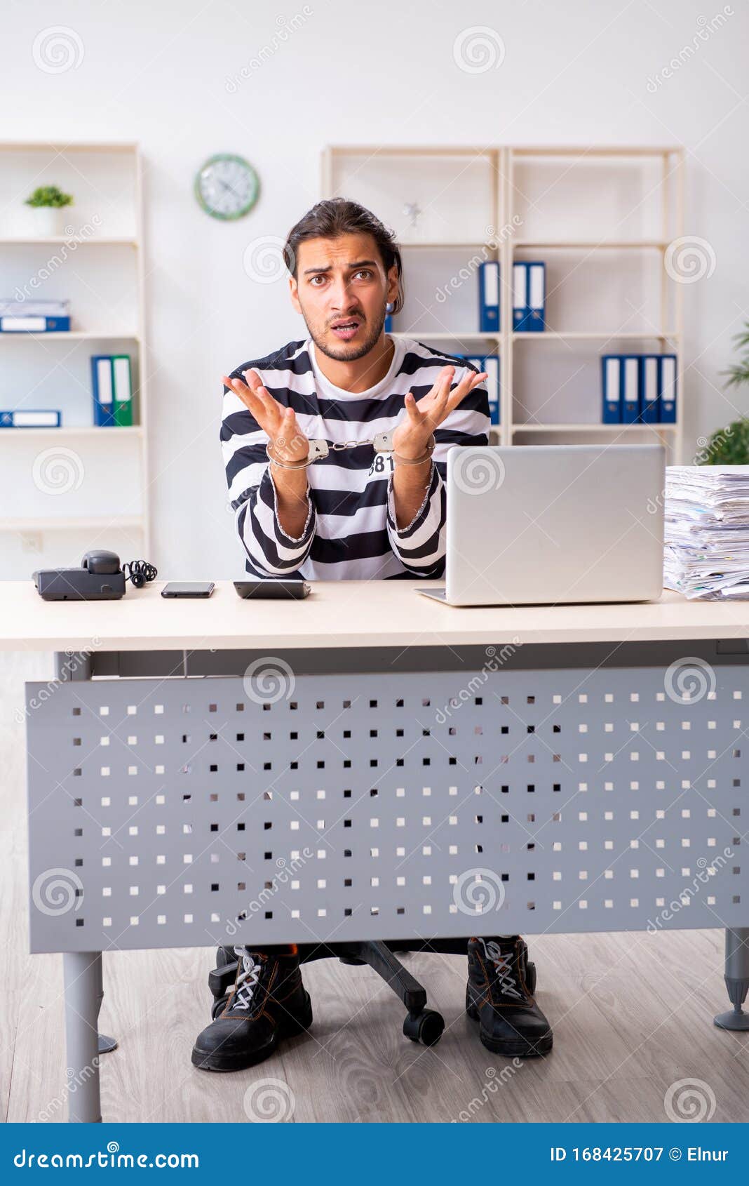Young Employee Feeling Like Prisoner at Work Stock Image - Image of ...