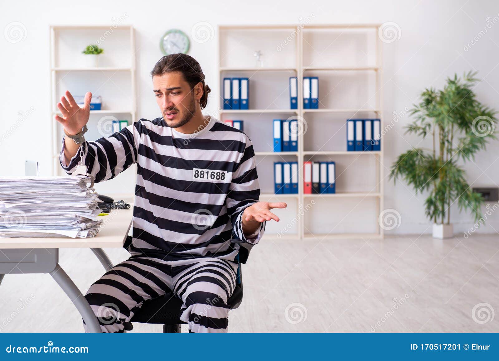 Young Employee Feeling Like Prisoner at Work Stock Image - Image of ...