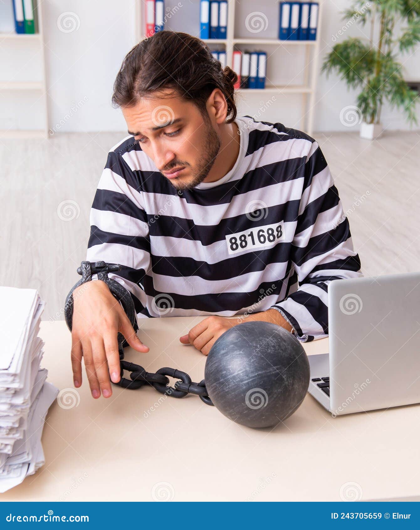 Young Employee Feeling Like Prisoner at Work Stock Image - Image of ...