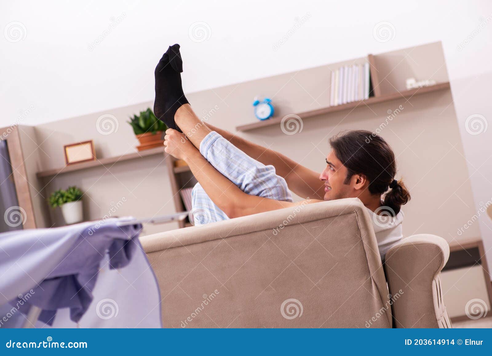 Young Male Employee Getting Up Late at Home Stock Photo - Image of ...