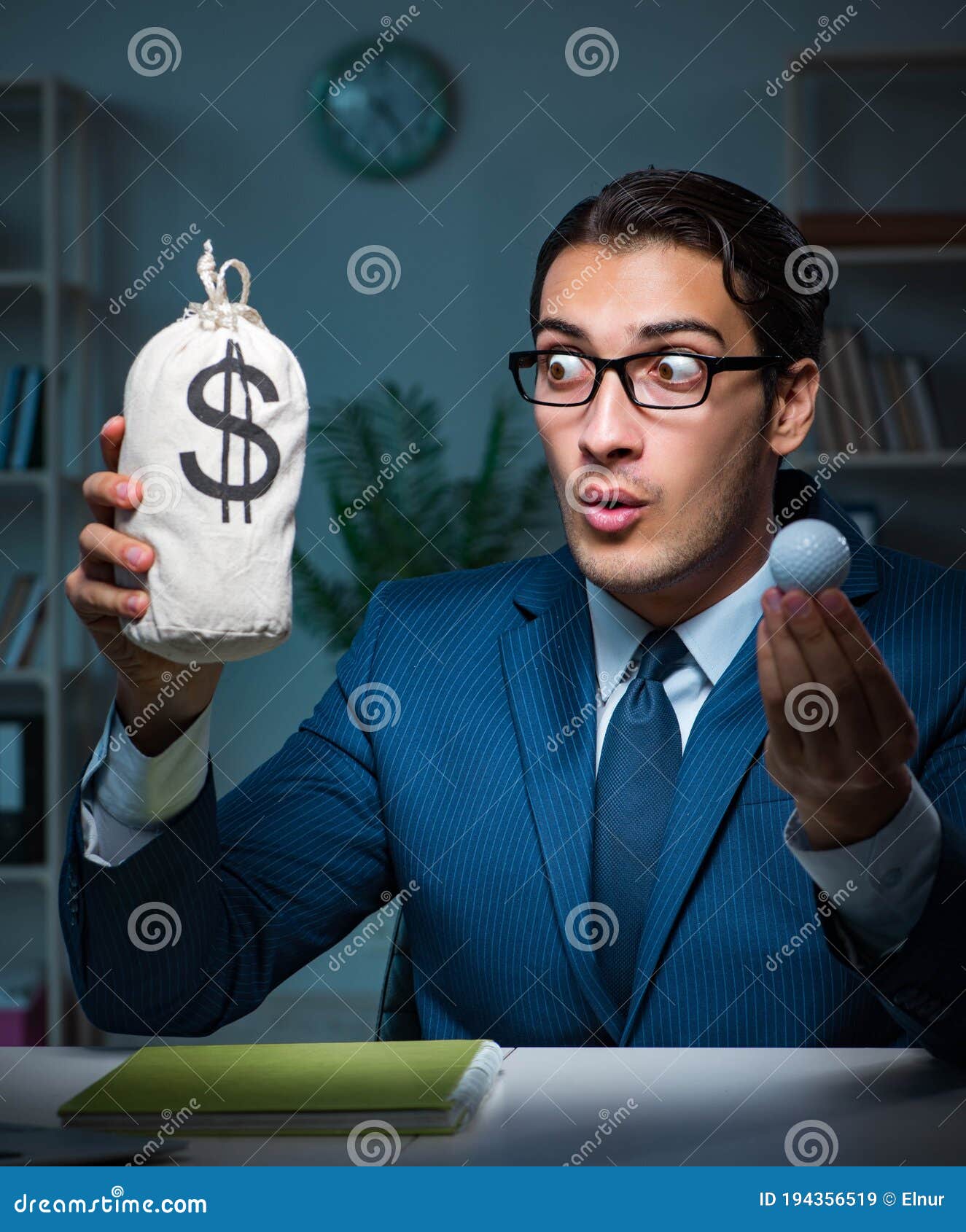 Young Employee with Golf Ball in Office Stock Image - Image of player ...