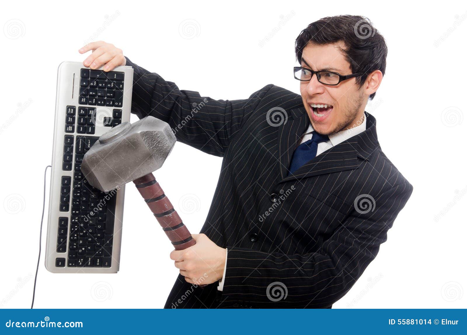 Young Employee with Keyboard Isolated on White Stock Photo - Image of ...