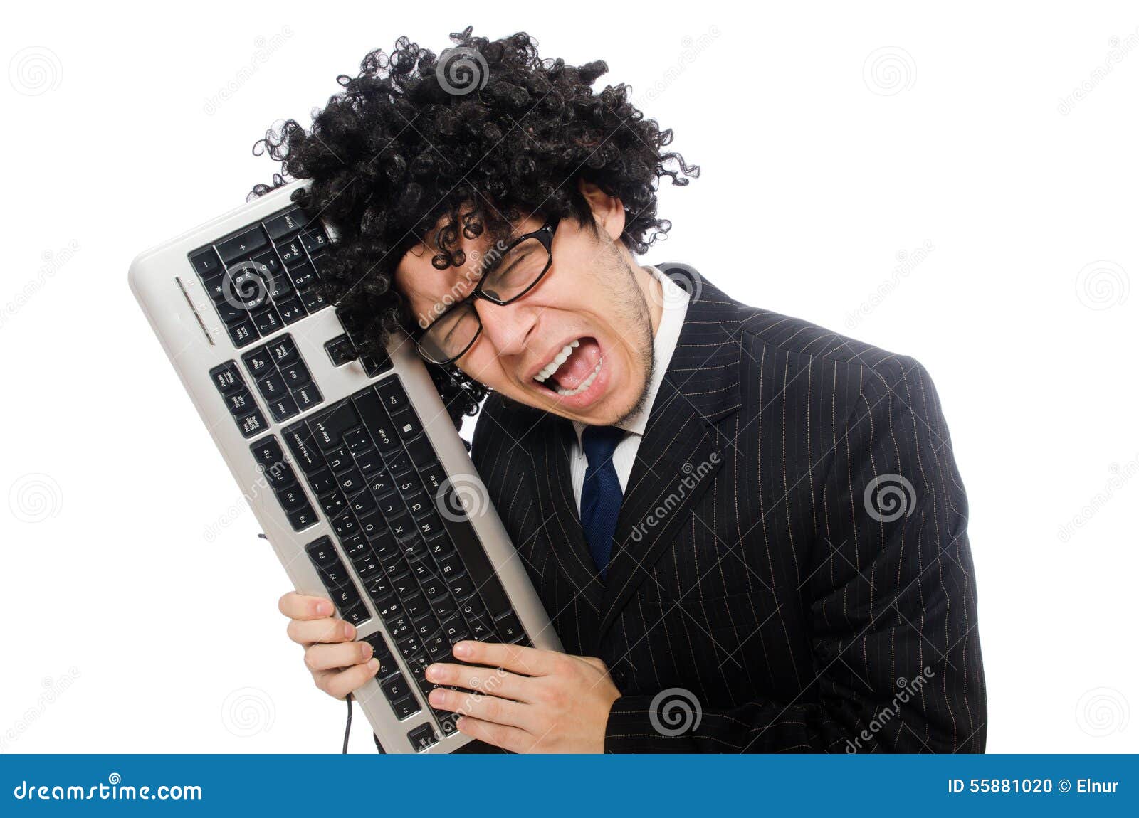 Young Employee with Keyboard Isolated on White Stock Photo - Image of ...