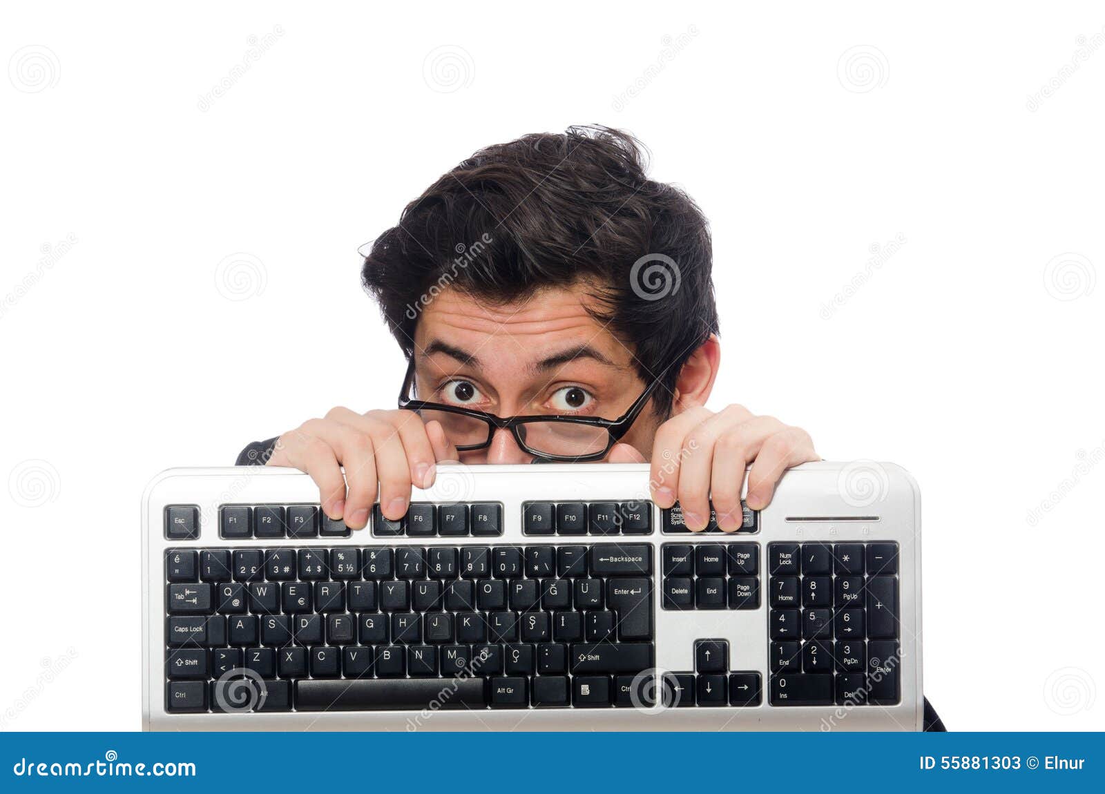 Young Employee with Keyboard Isolated on White Stock Image - Image of ...