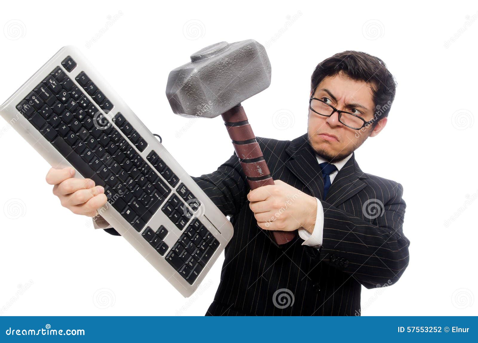 Young Employee with Keyboard Isolated on the White Stock Photo - Image ...