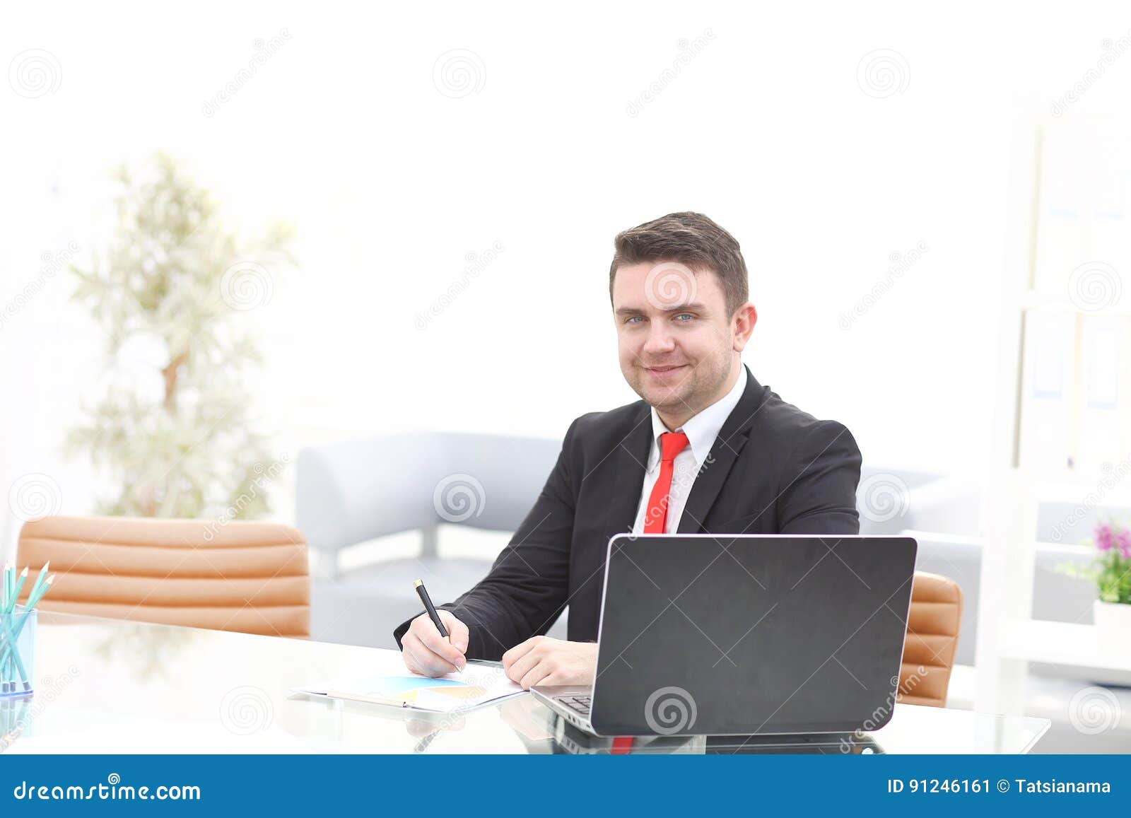 Young Employee Looking at Computer Monitor during Working Day Stock ...