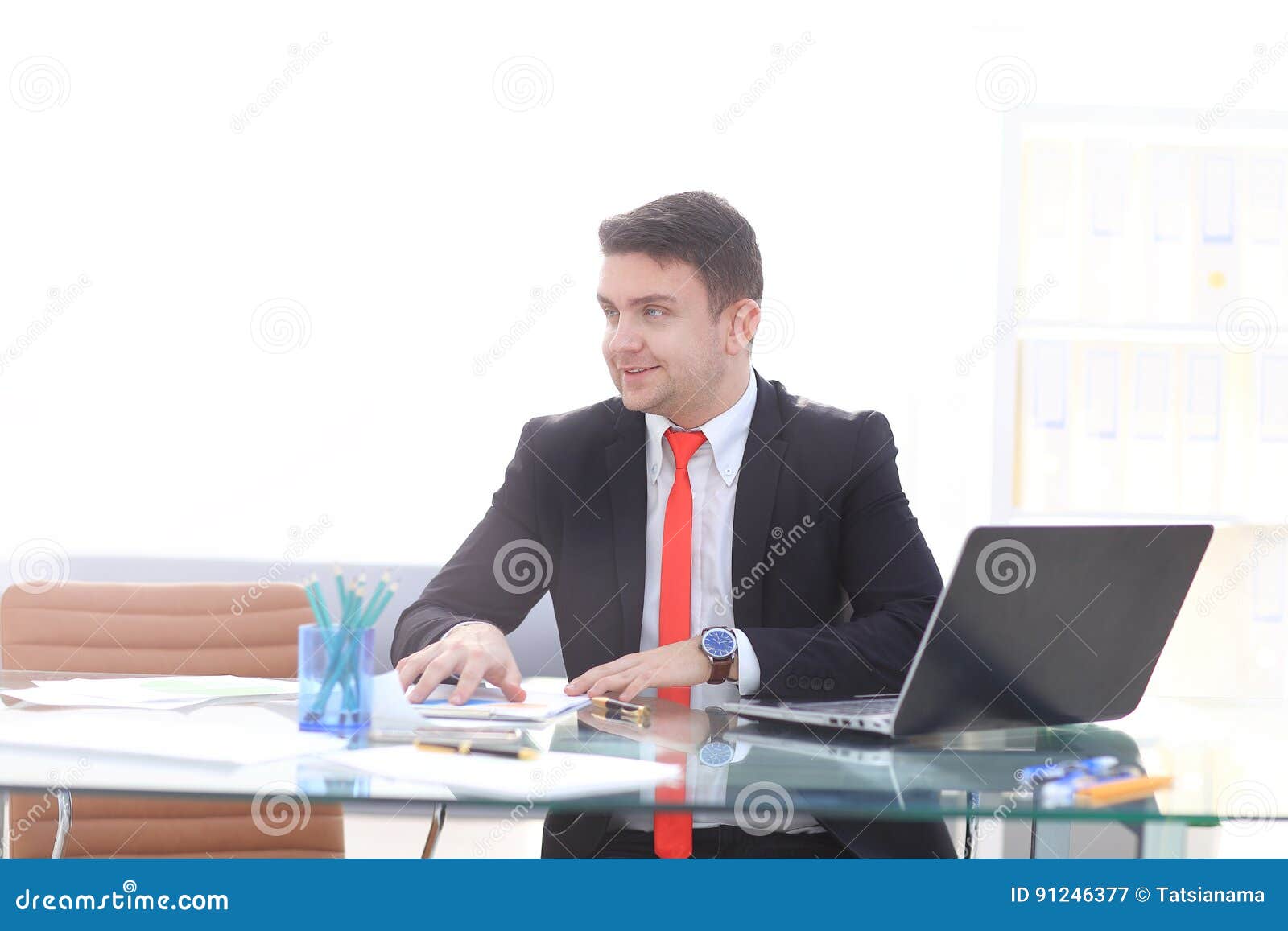 Young Employee Looking at Computer Monitor during Working Day Stock ...