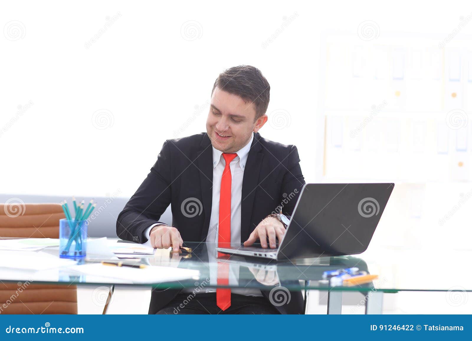 Young Employee Looking at Computer Monitor during Working Day Stock ...