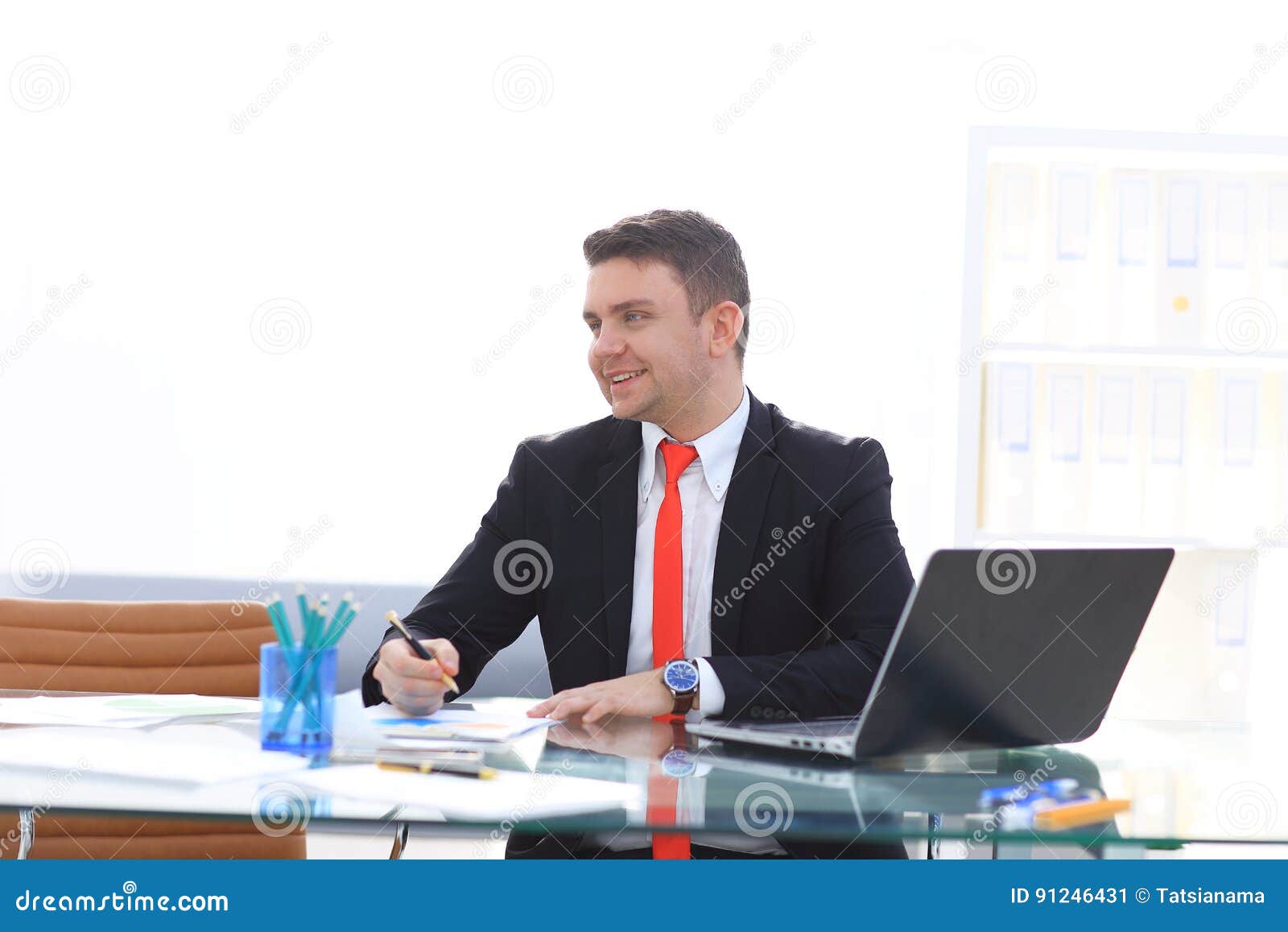 Young Employee Looking at Computer Monitor during Working Day Stock ...