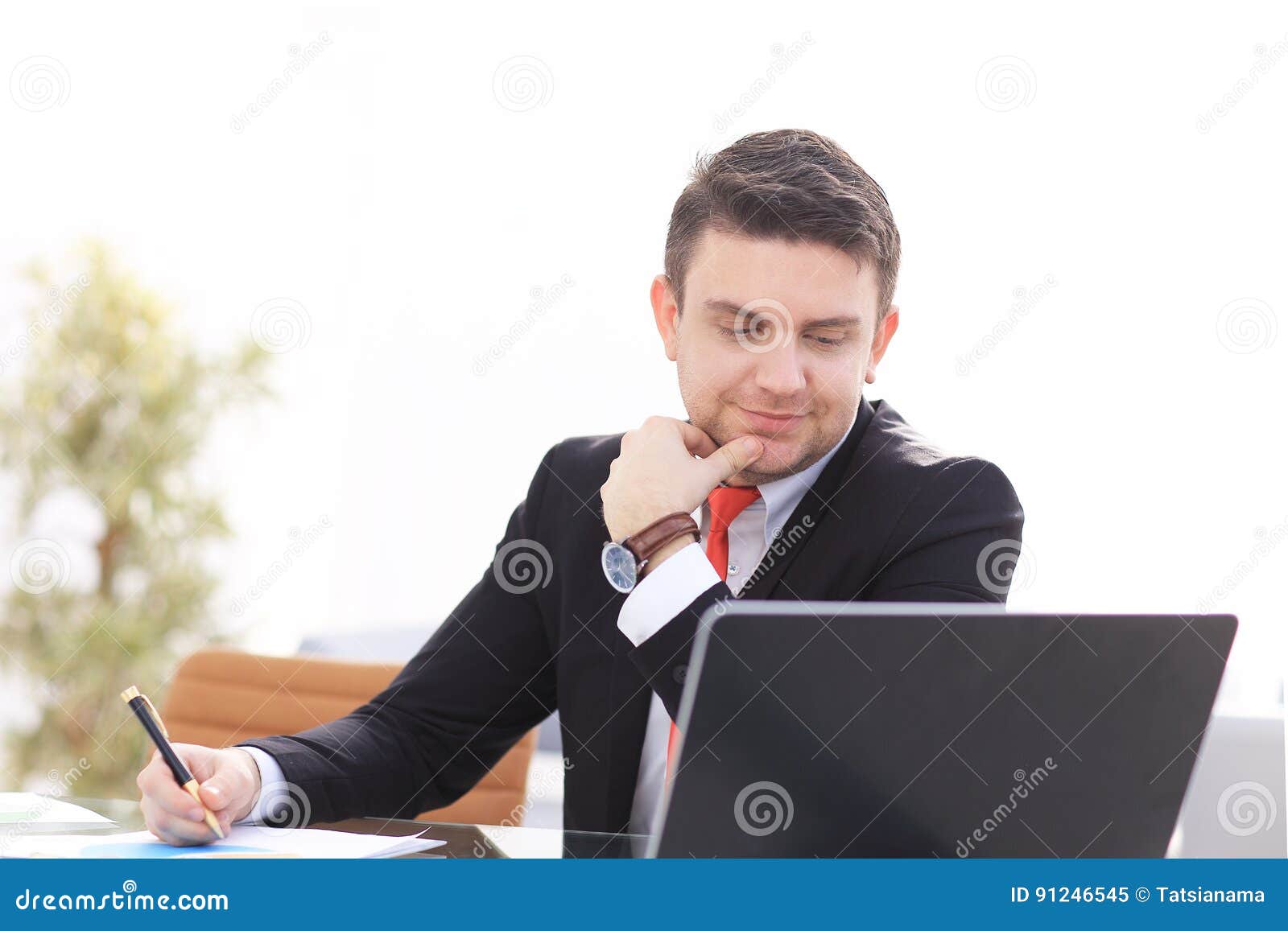 Young Employee Looking at Computer Monitor during Working Day Stock ...