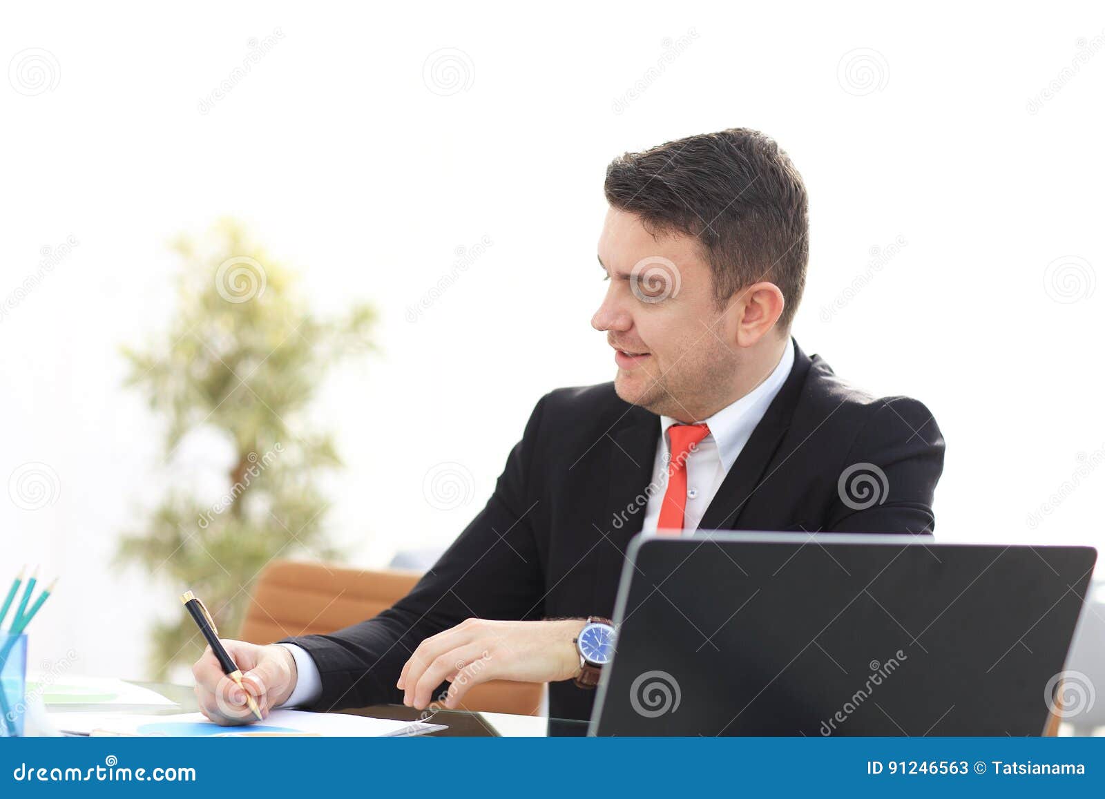 Young Employee Looking at Computer Monitor during Working Day Stock ...